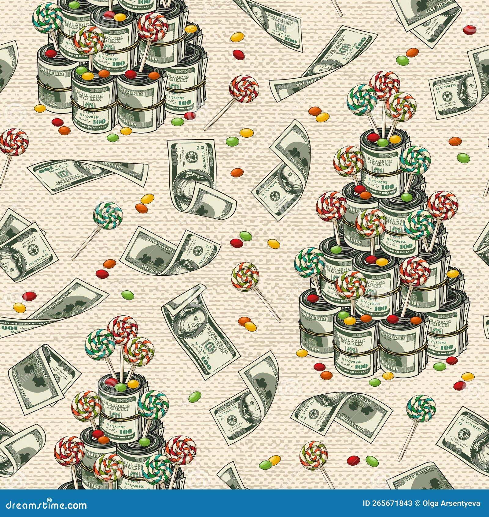 Pattern with Flying Banknotes, Pyramid Made of Bundles of 100 US Dollar ...
