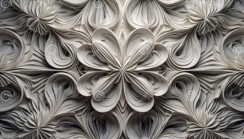 Pattern of Folded Paper in Shades of Grey Overlapping Flowers Made of ...