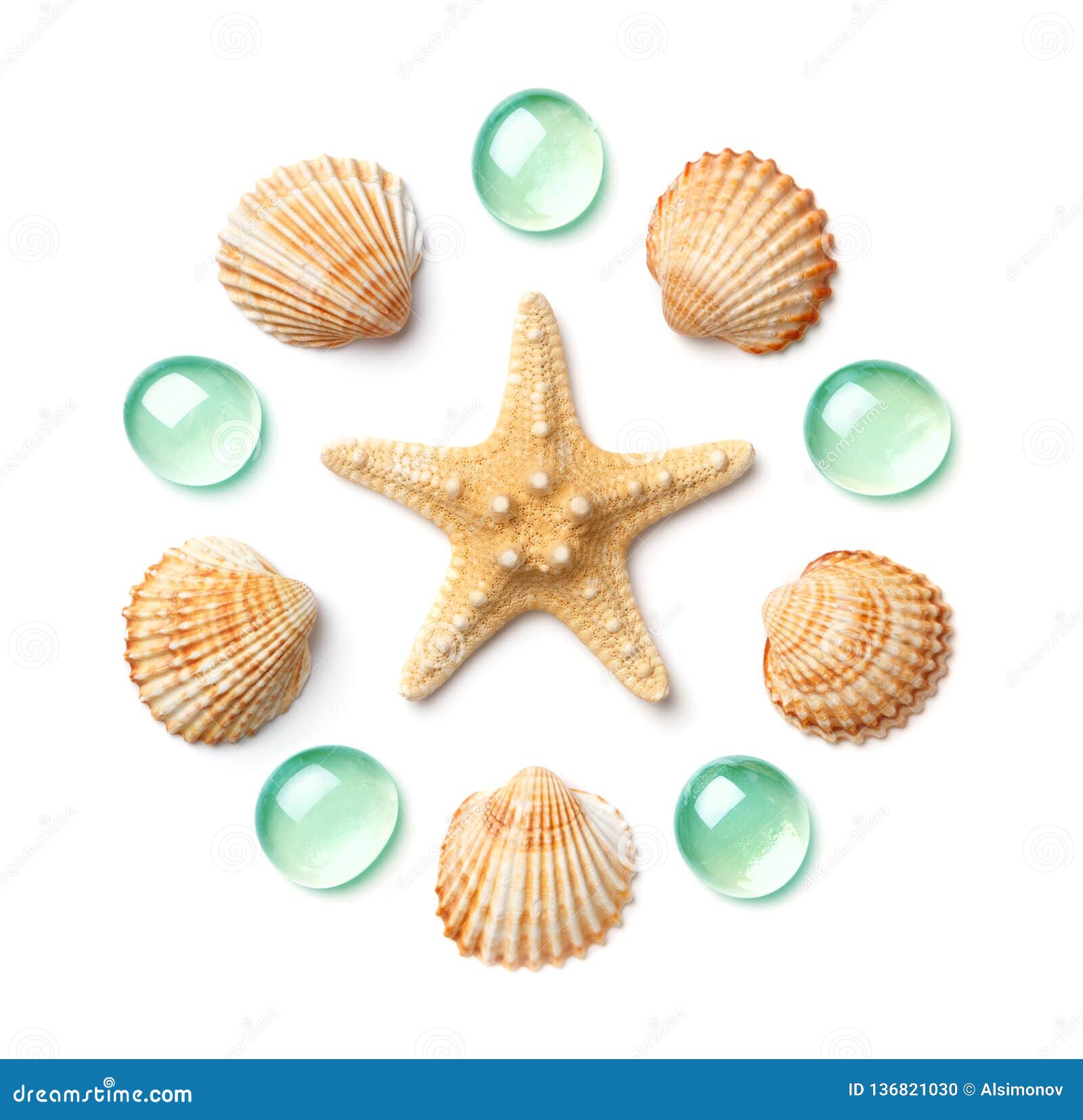 Pattern in the Form of a Circle Made of Shells, Starfish and Green ...