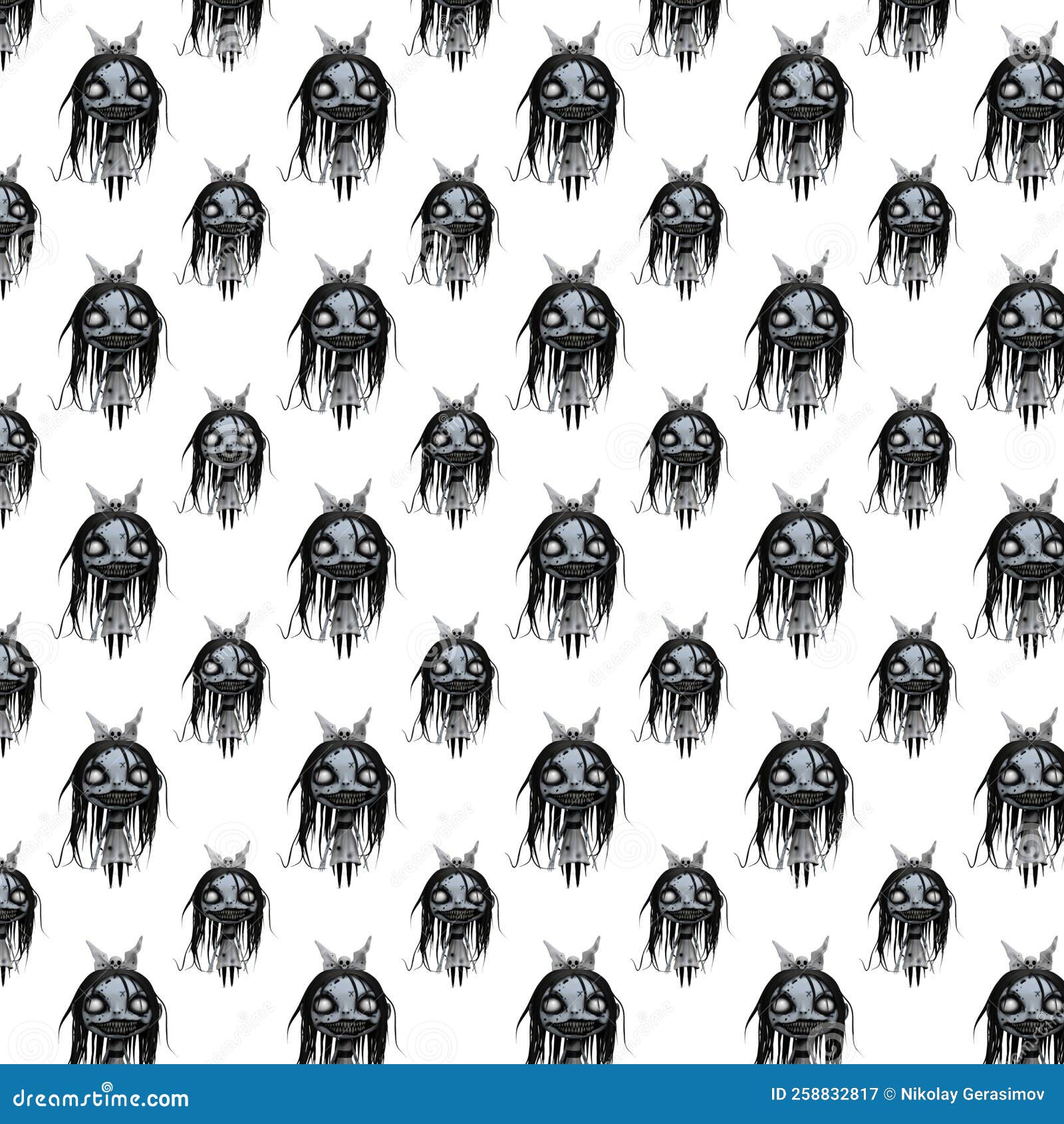 Pattern in the Form of Various Monsters on a White Background 3d ...