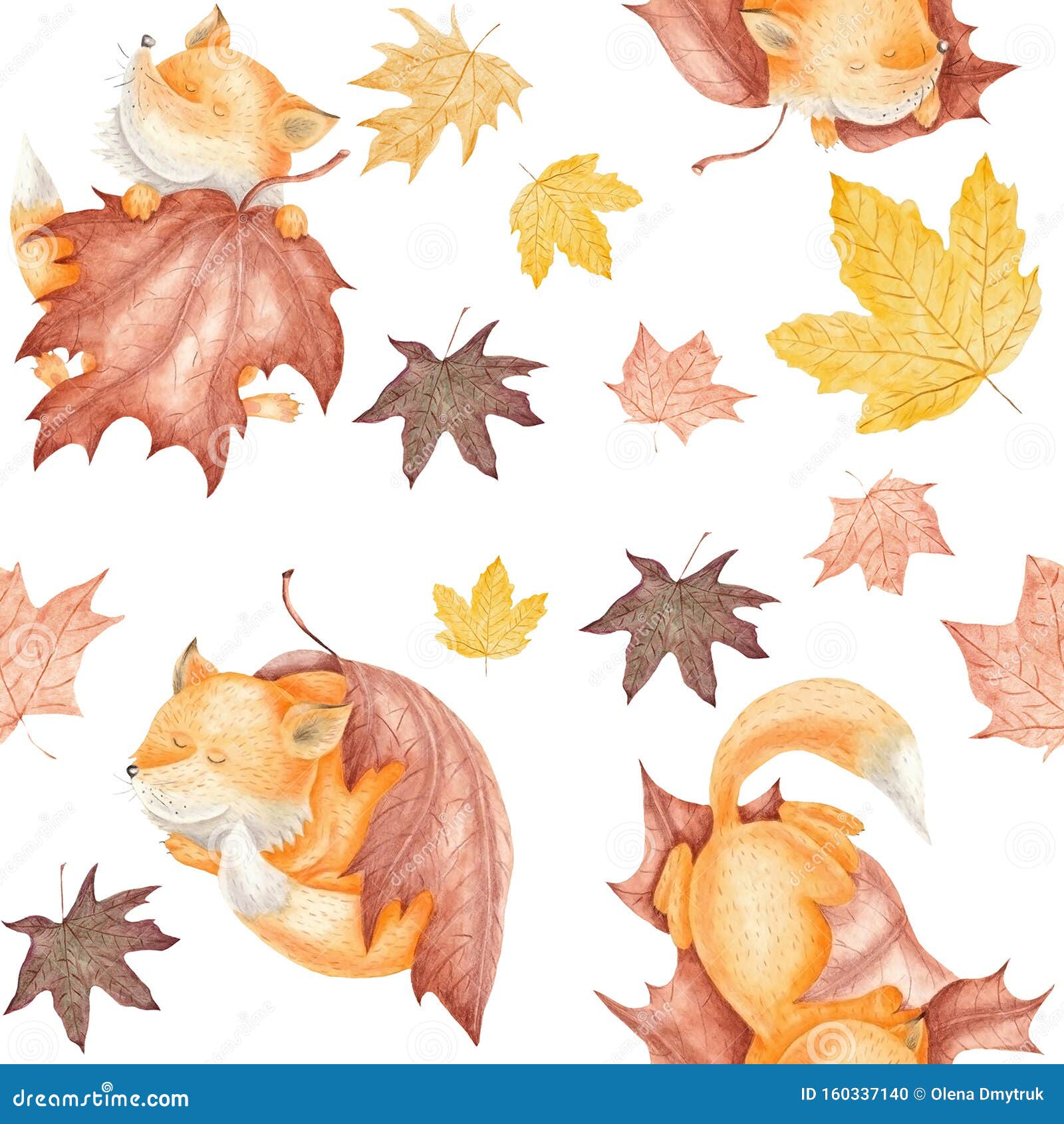 Pattern of Fox and Autumn Leaves Stock Illustration - Illustration of ...