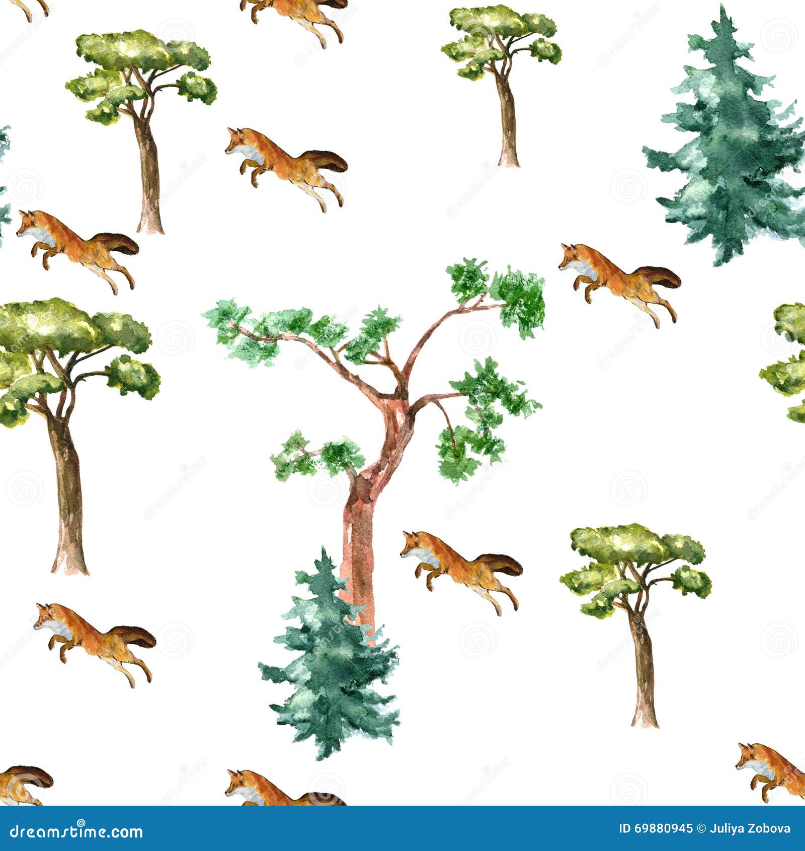Pattern Fox and tree. stock image. Image of border, hunt - 69880945