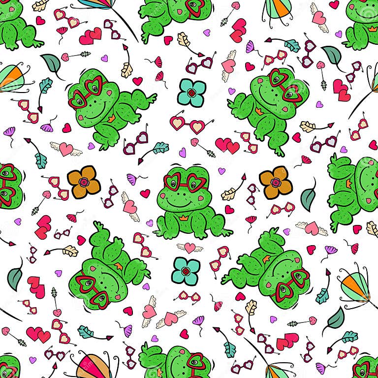 Seamless Pattern with Cute Frogs and Crowns Vector Illustration. Vector ...