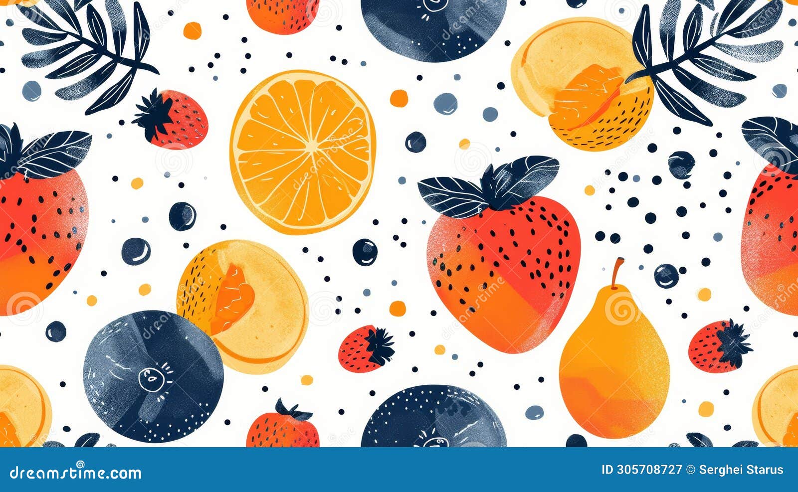 A Pattern of a Fruit and Vegetable Themed Fabric with Different Fruits ...