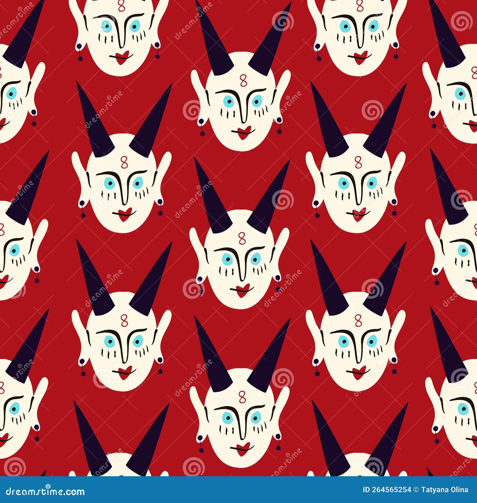Pattern of Funky Demon Head with a Creepy Ugly Face. Stock Vector ...