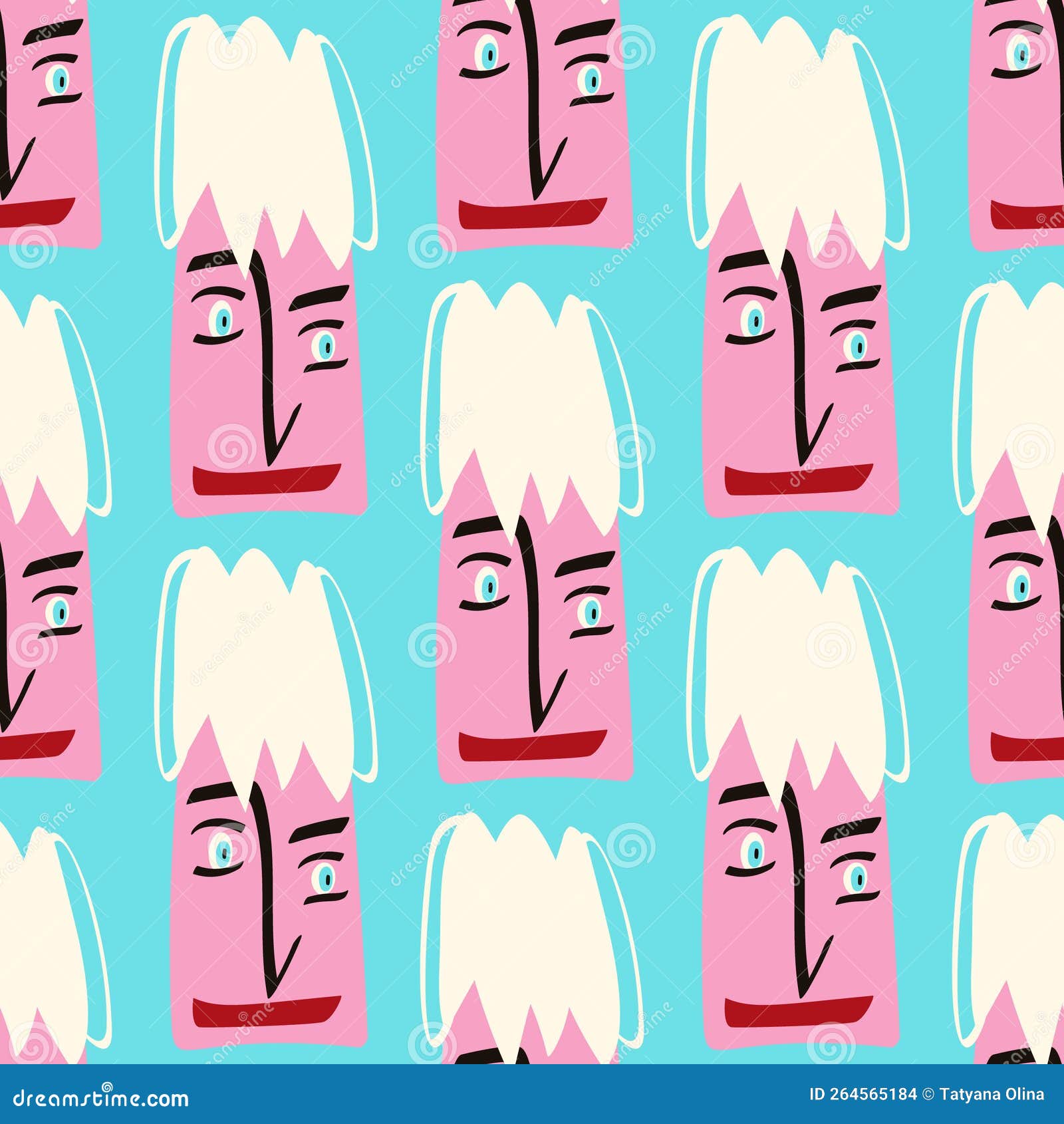 Pattern with Funky Freaky Cute Face in Modern Doodle Style Stock Vector ...