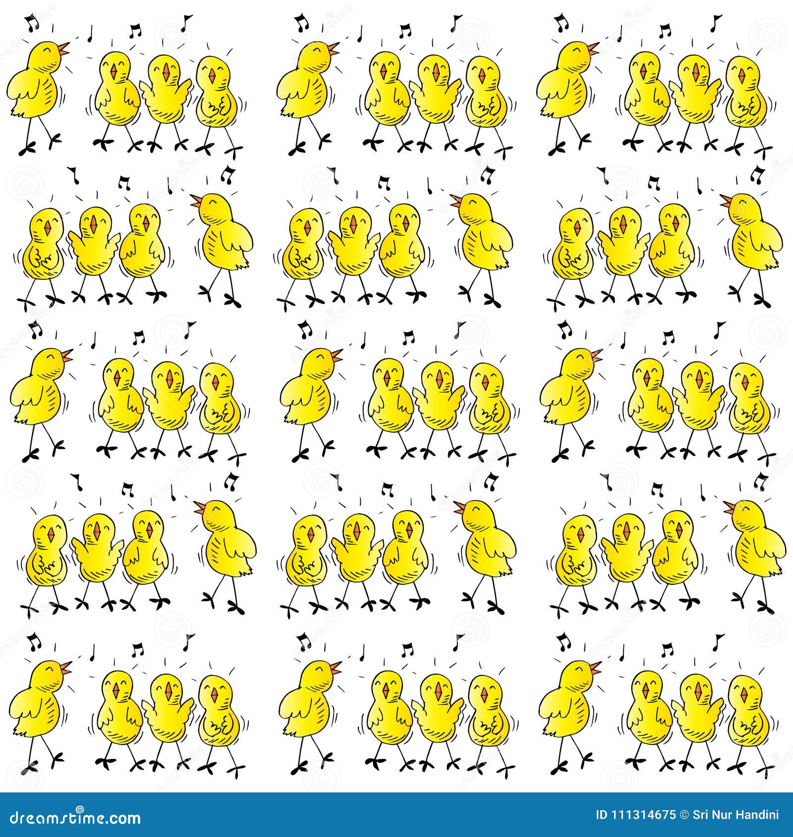 Pattern of Funny Chickens Singing Stock Illustration - Illustration of ...