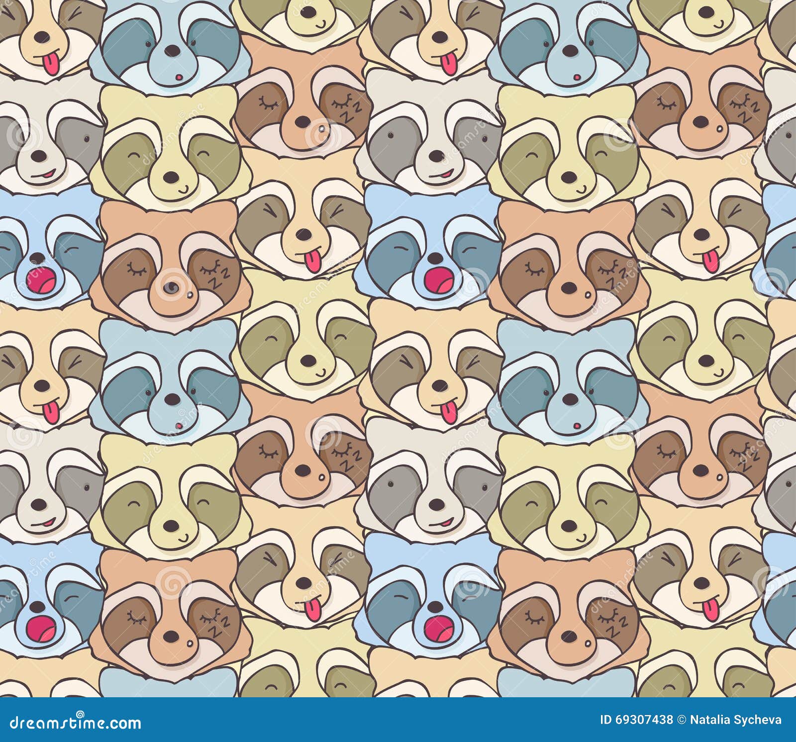 The Pattern of Funny Raccoons Stock Vector - Illustration of muzzle ...