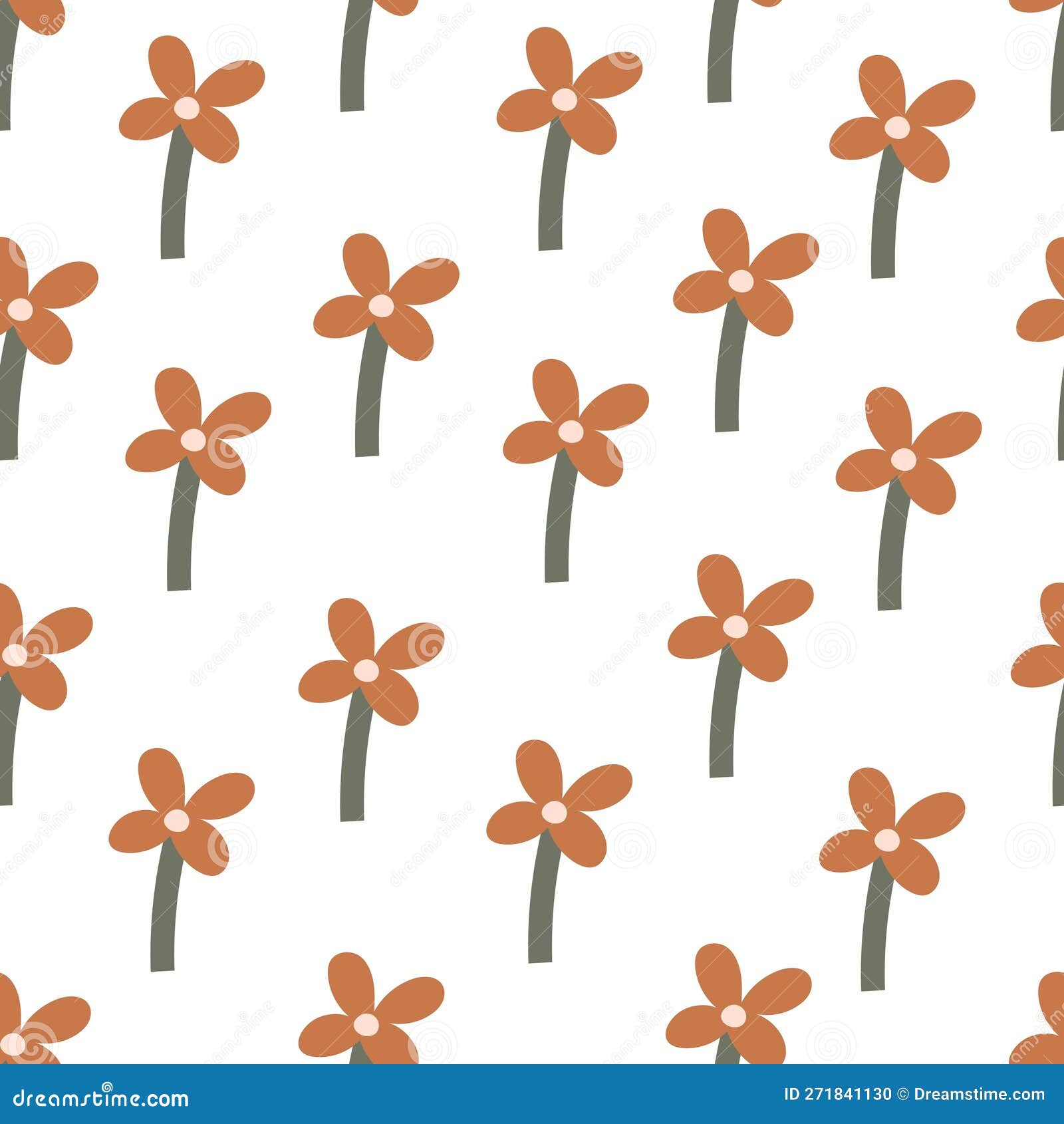 Seamless Pattern with Cartoon Flowers. Colorful Vector, Hand Drawing ...