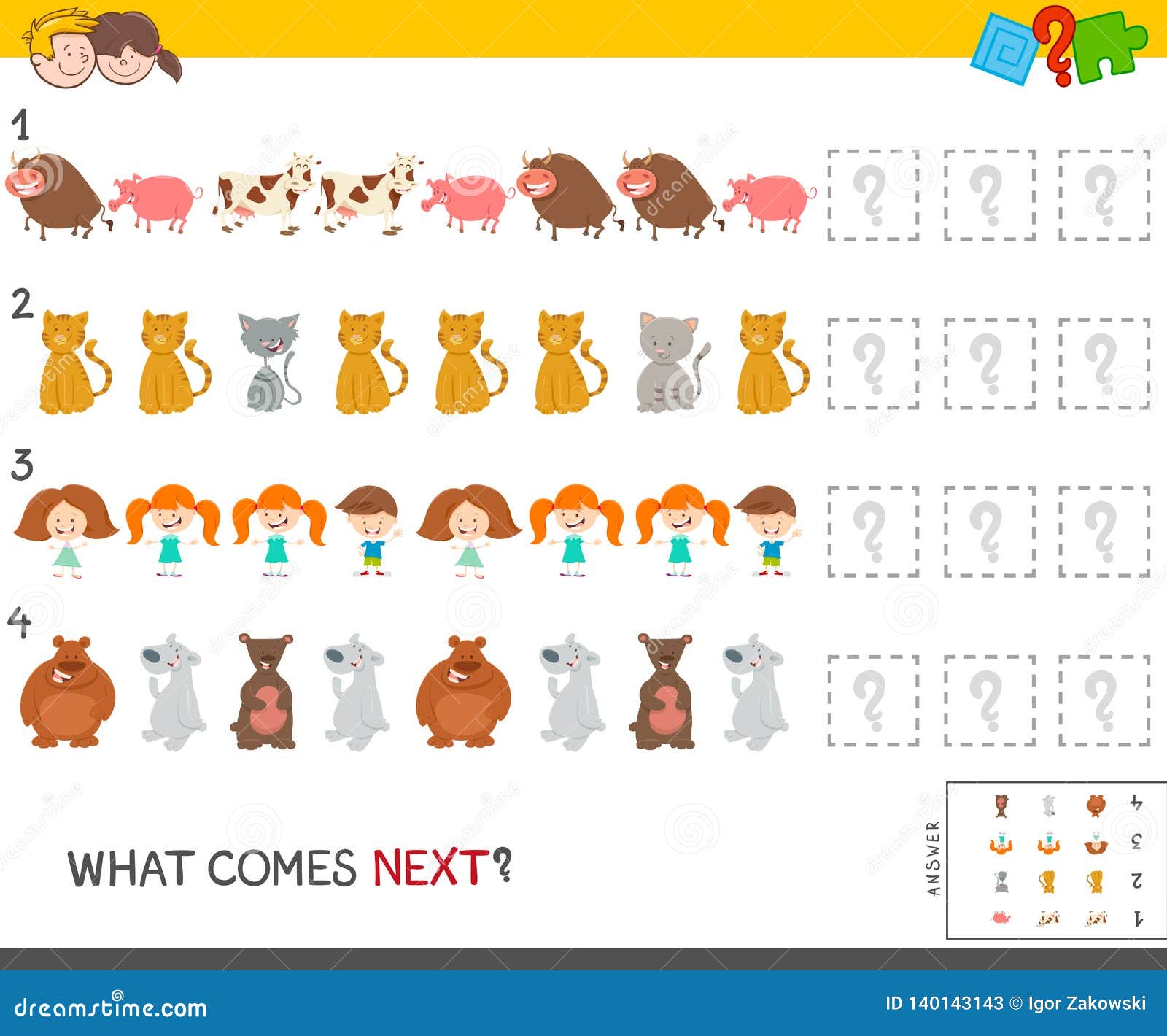 Pattern Game with Kid and Animal Characters Stock Vector - Illustration ...