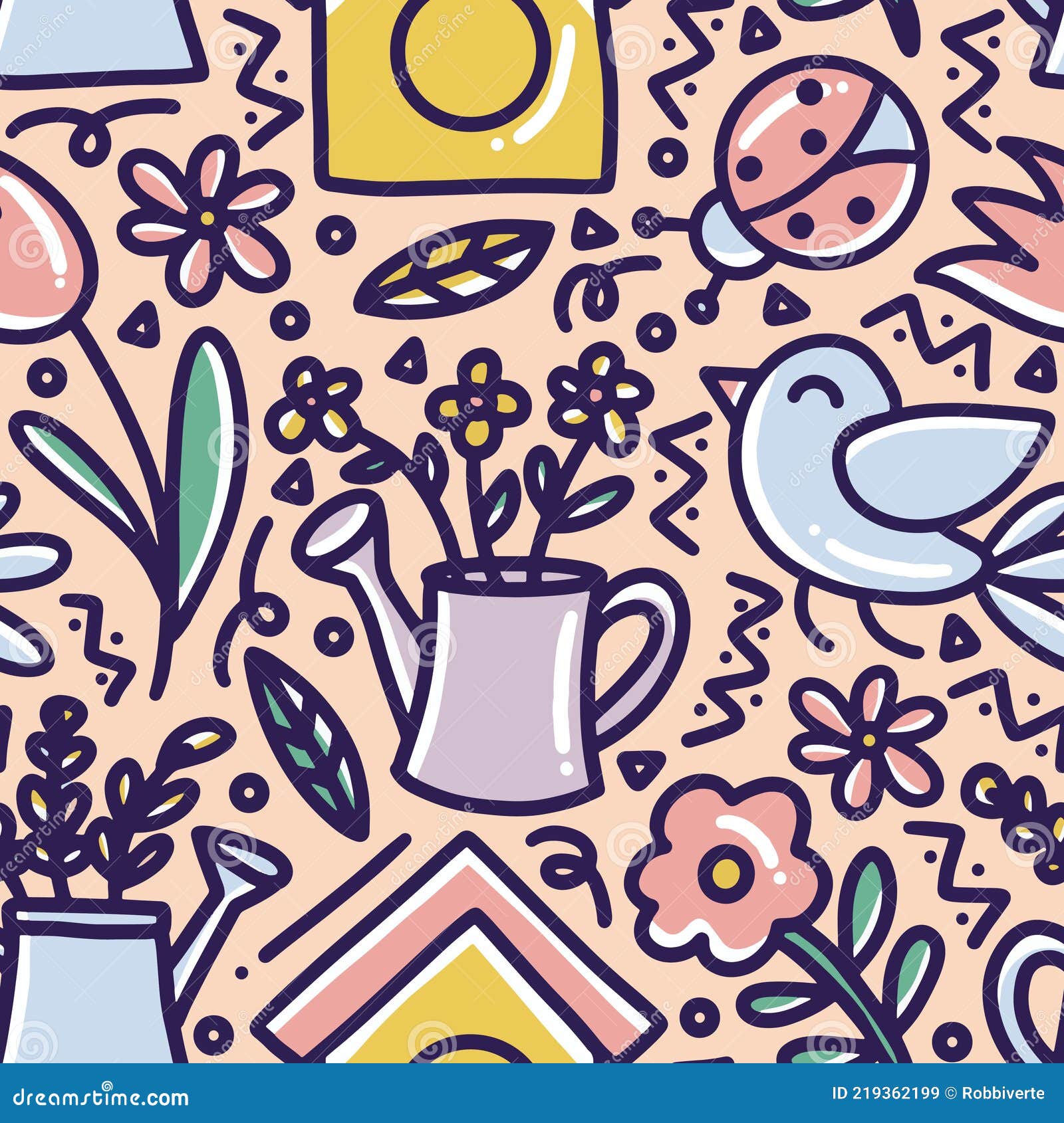 Pattern of garden doodle stock vector. Illustration of decorative ...