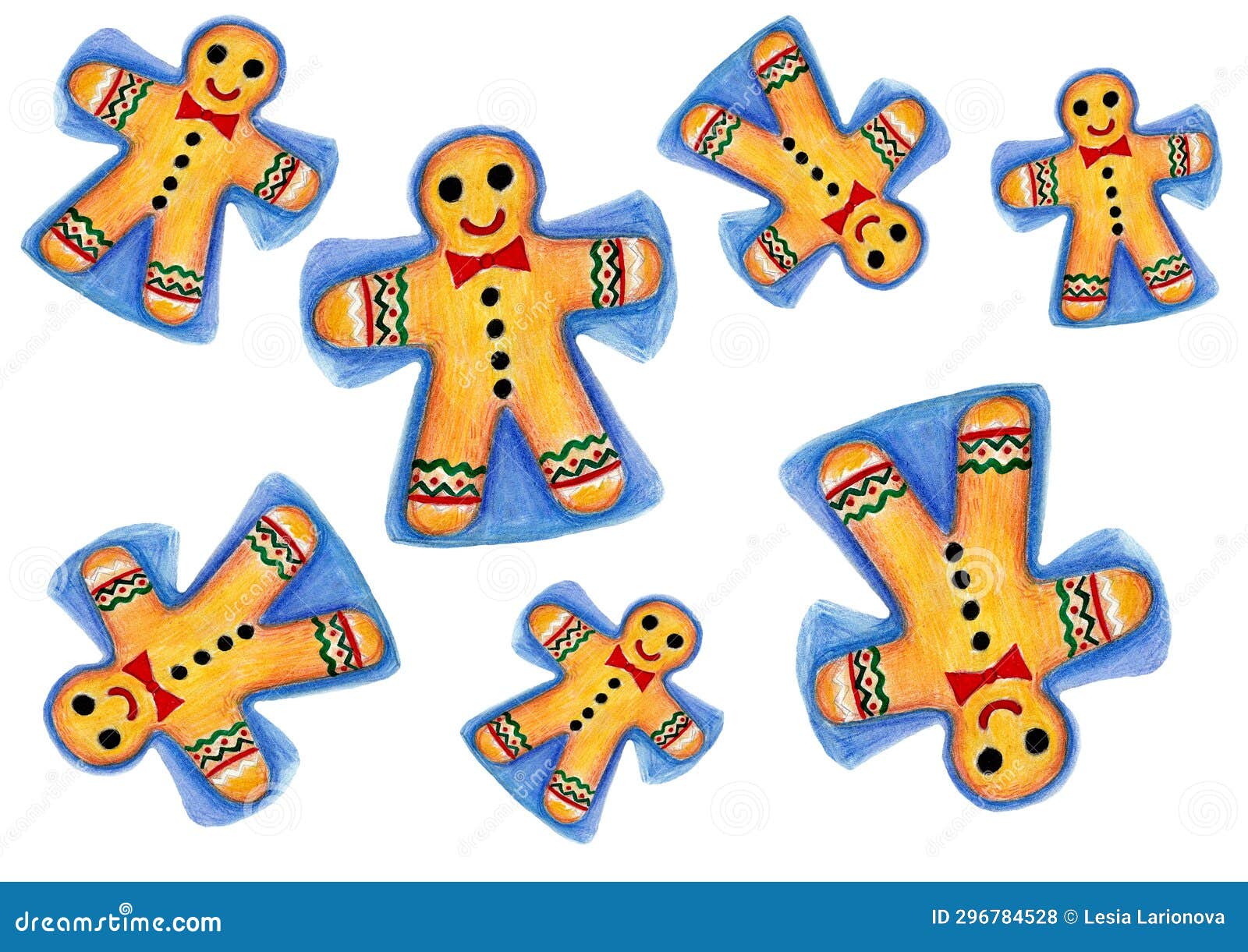 Pattern of Gingerbread Men on a White Background. Drawing with Colored ...