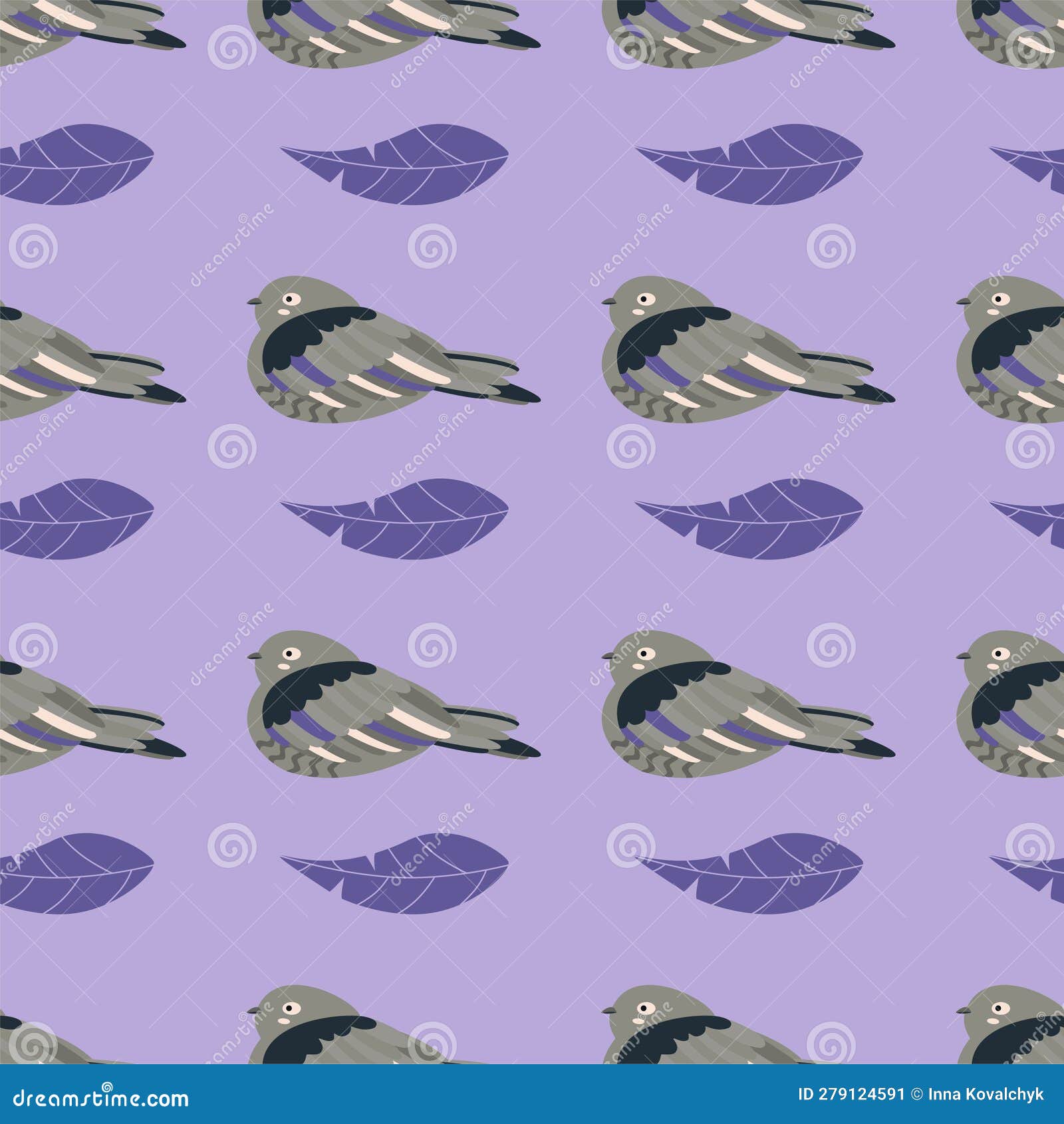 Pattern With Goatsucker, Nighthawk Bird Cartoon Vector | CartoonDealer ...