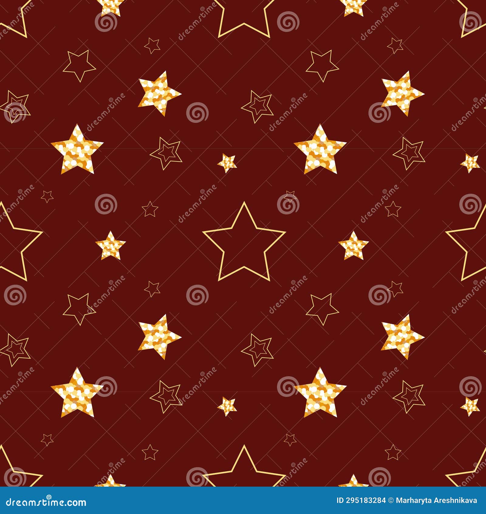 Pattern with Gold Stars on Red Background for Christmas Holidays. Stock ...