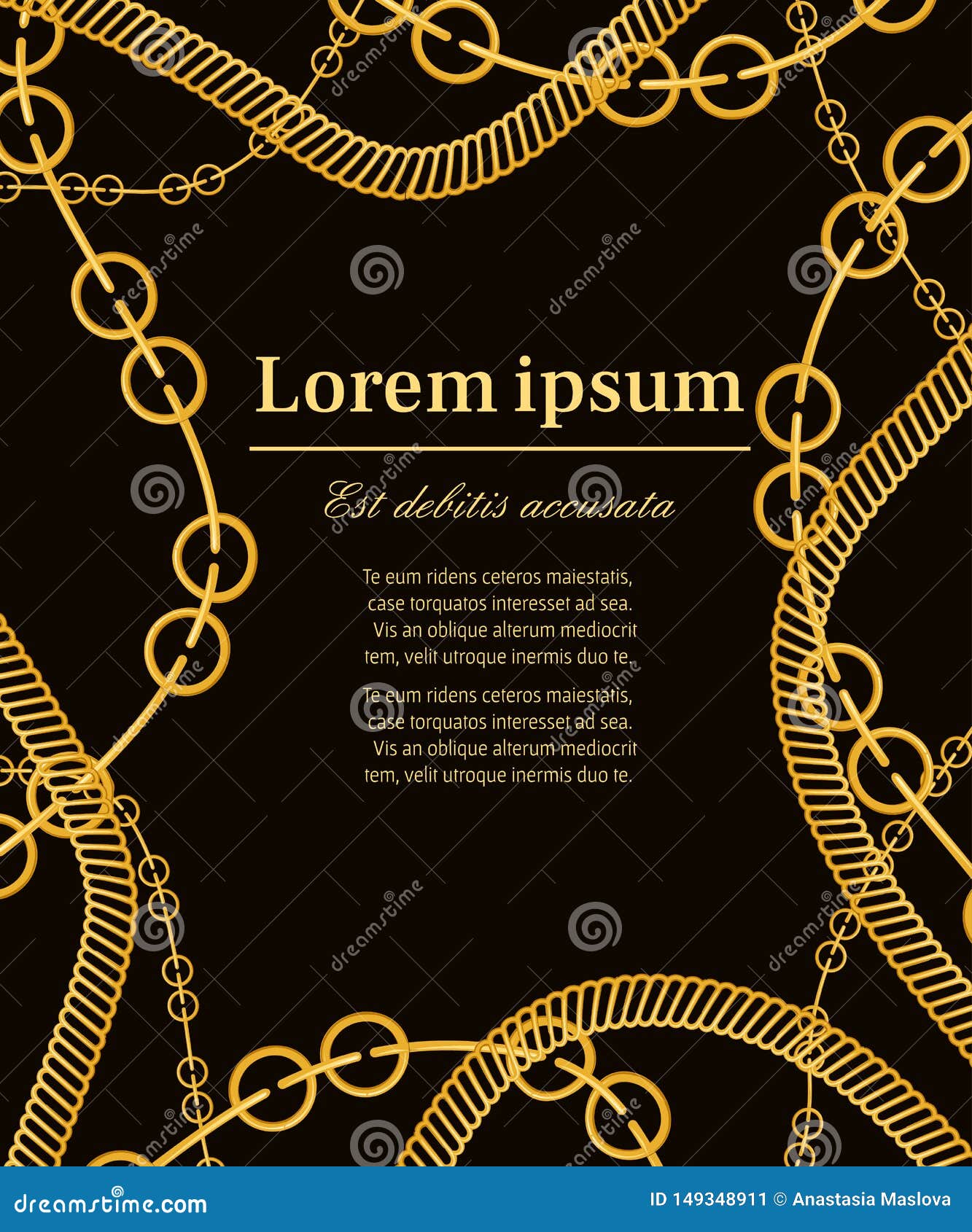 Pattern with Golden Chains. Place for Text. Different Types of Chains ...