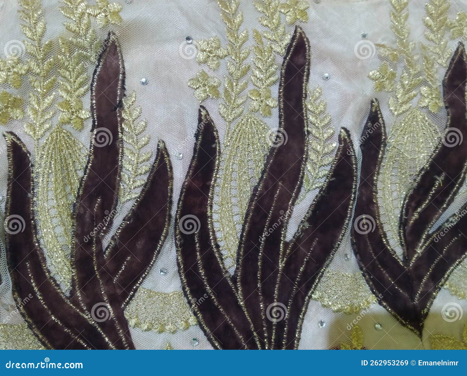 Pattern of Golden Threads and Brown Velvet Stock Image - Image of ...