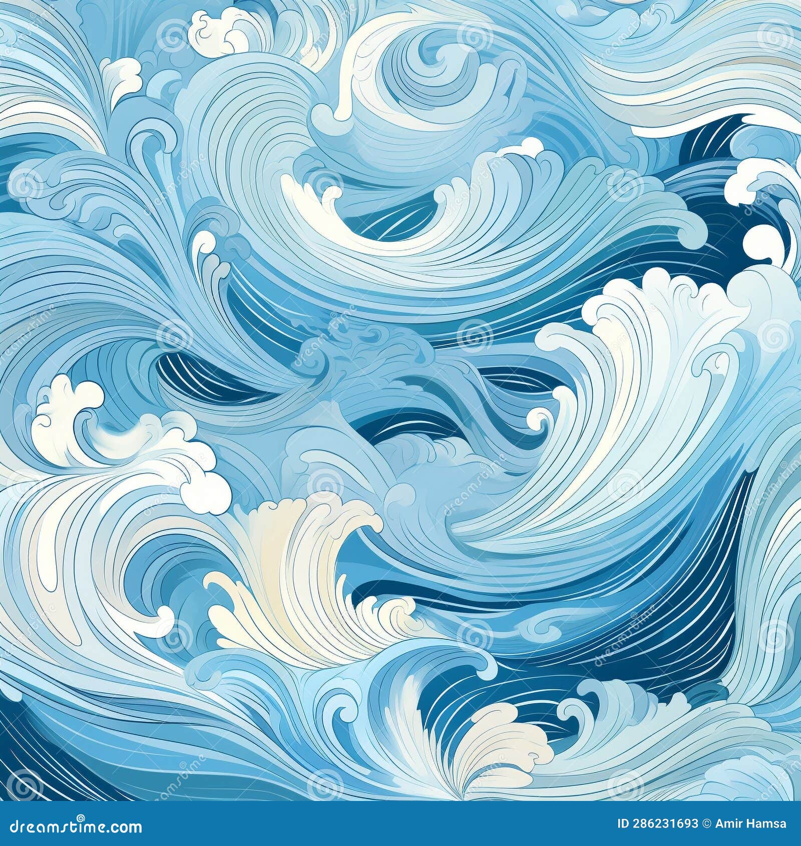 Pattern Graceful Waves and Seashell Motifs Stock Illustration ...