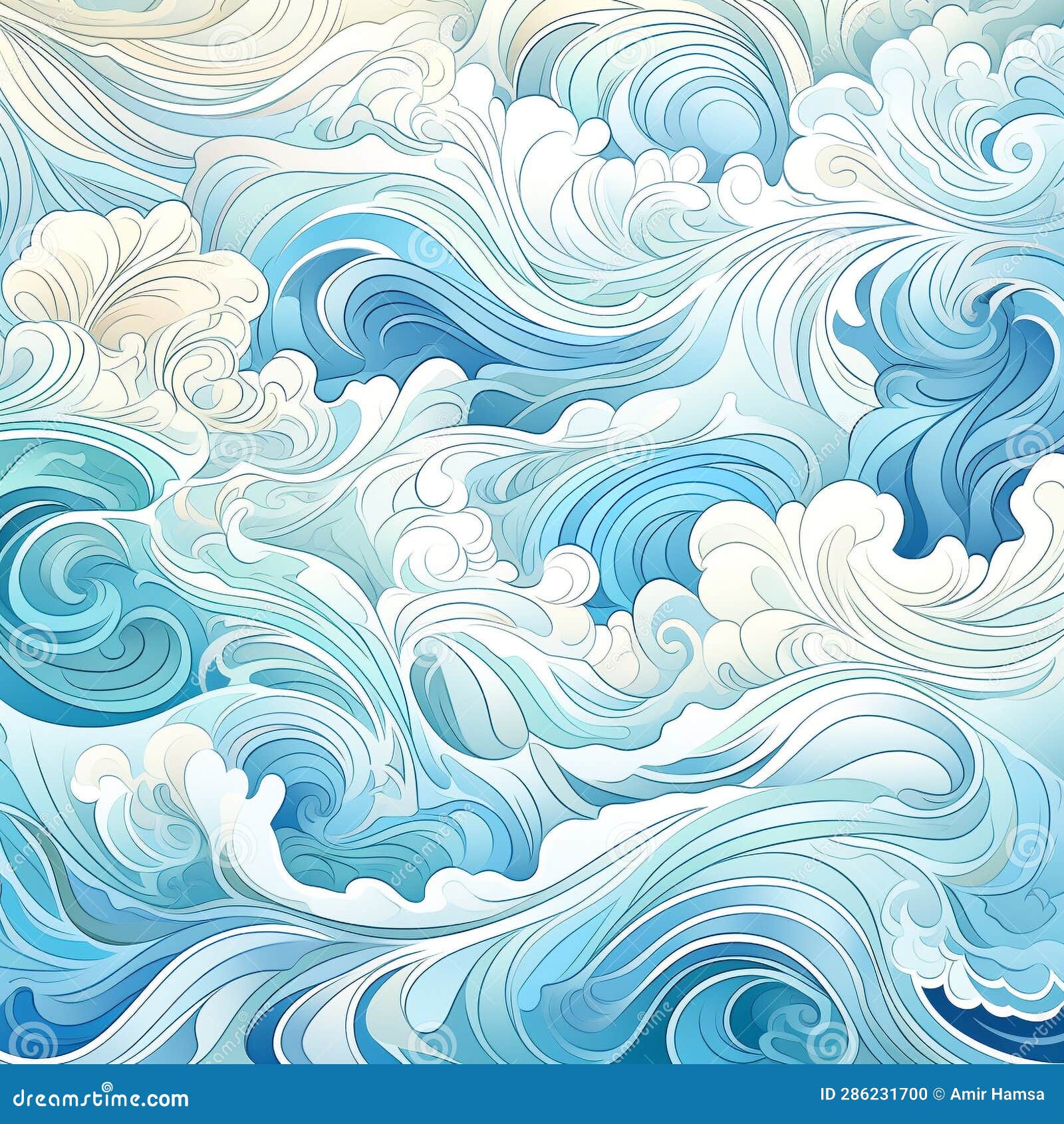 Pattern Graceful Waves and Seashell Motifs Stock Illustration ...