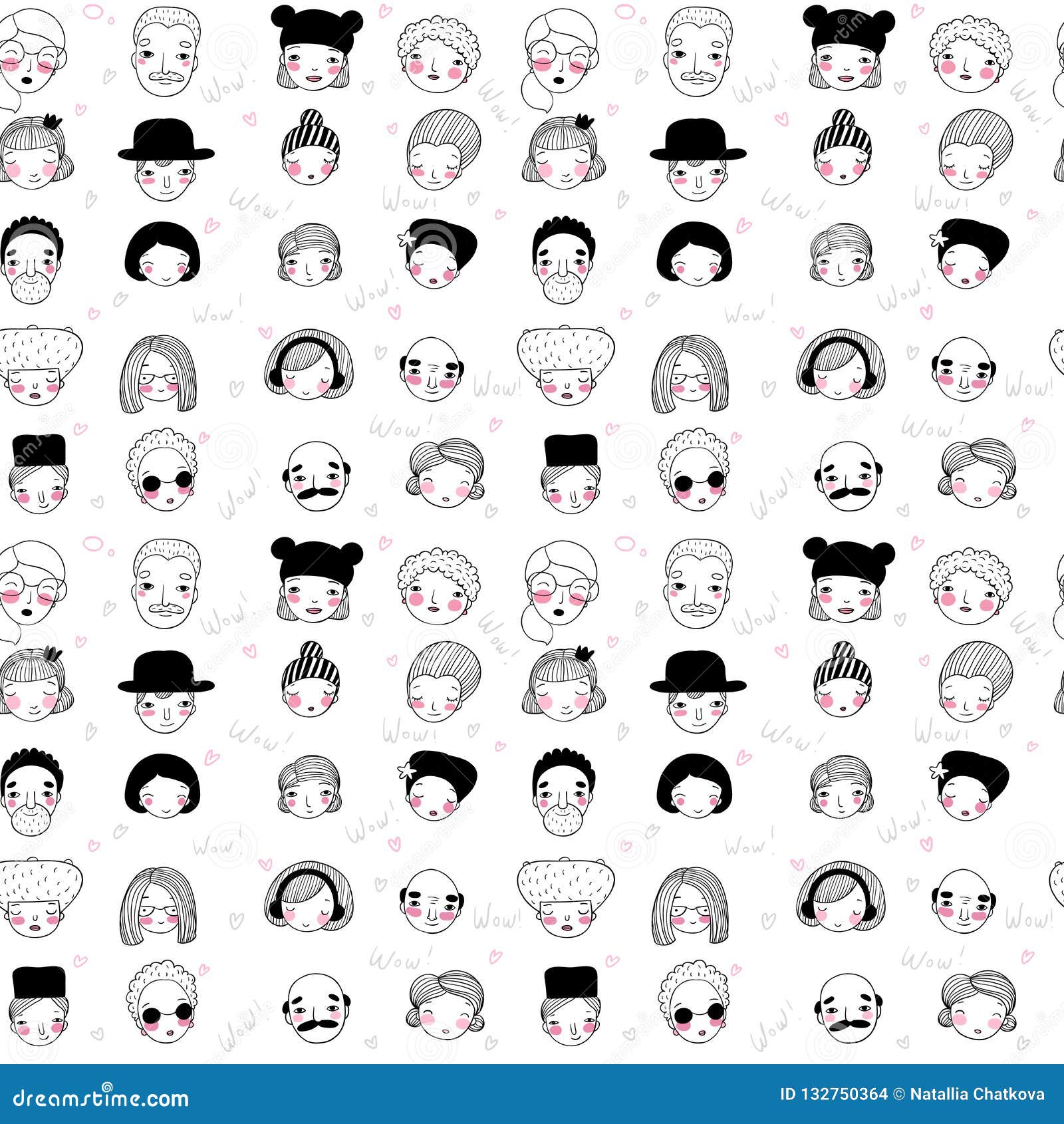 Pattern with Graphical Faces. Vector Illustration. Set of People Icons ...