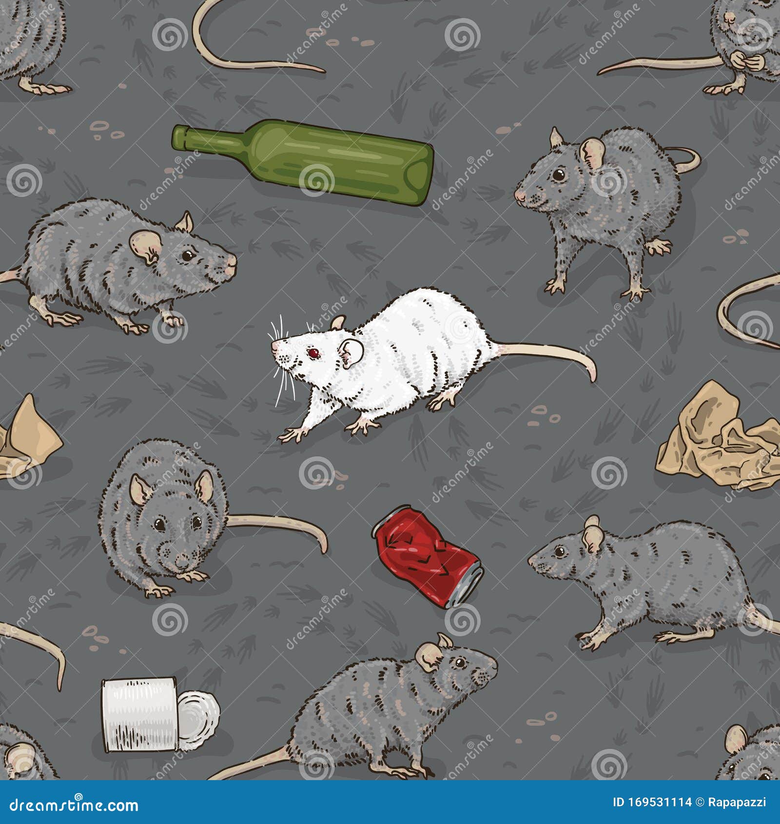Pattern with Gray Rats with Labaratory Rat and Trash Stock Vector ...