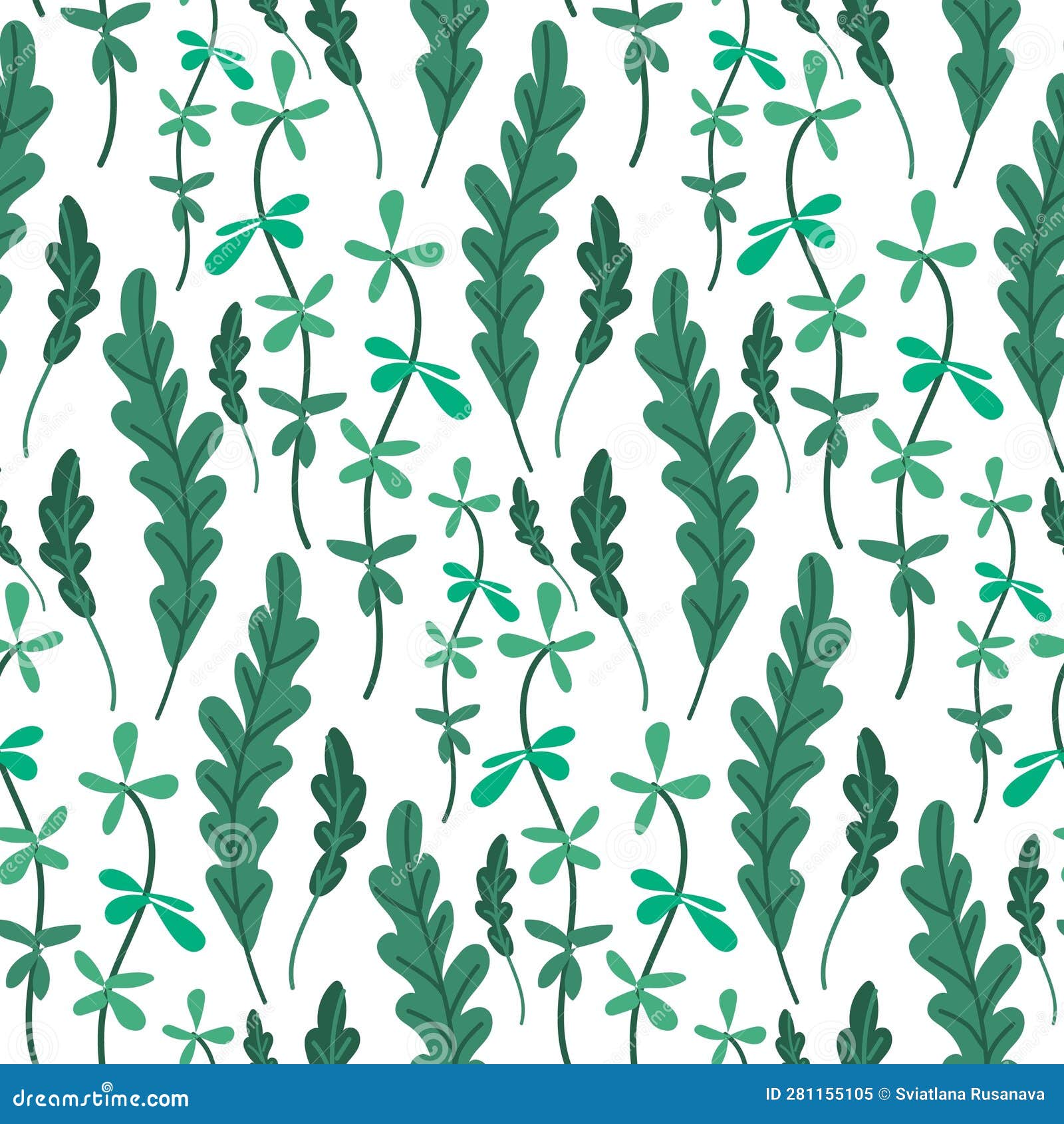 A Pattern of Green Algae of Different Varieties Hand-drawn on an ...