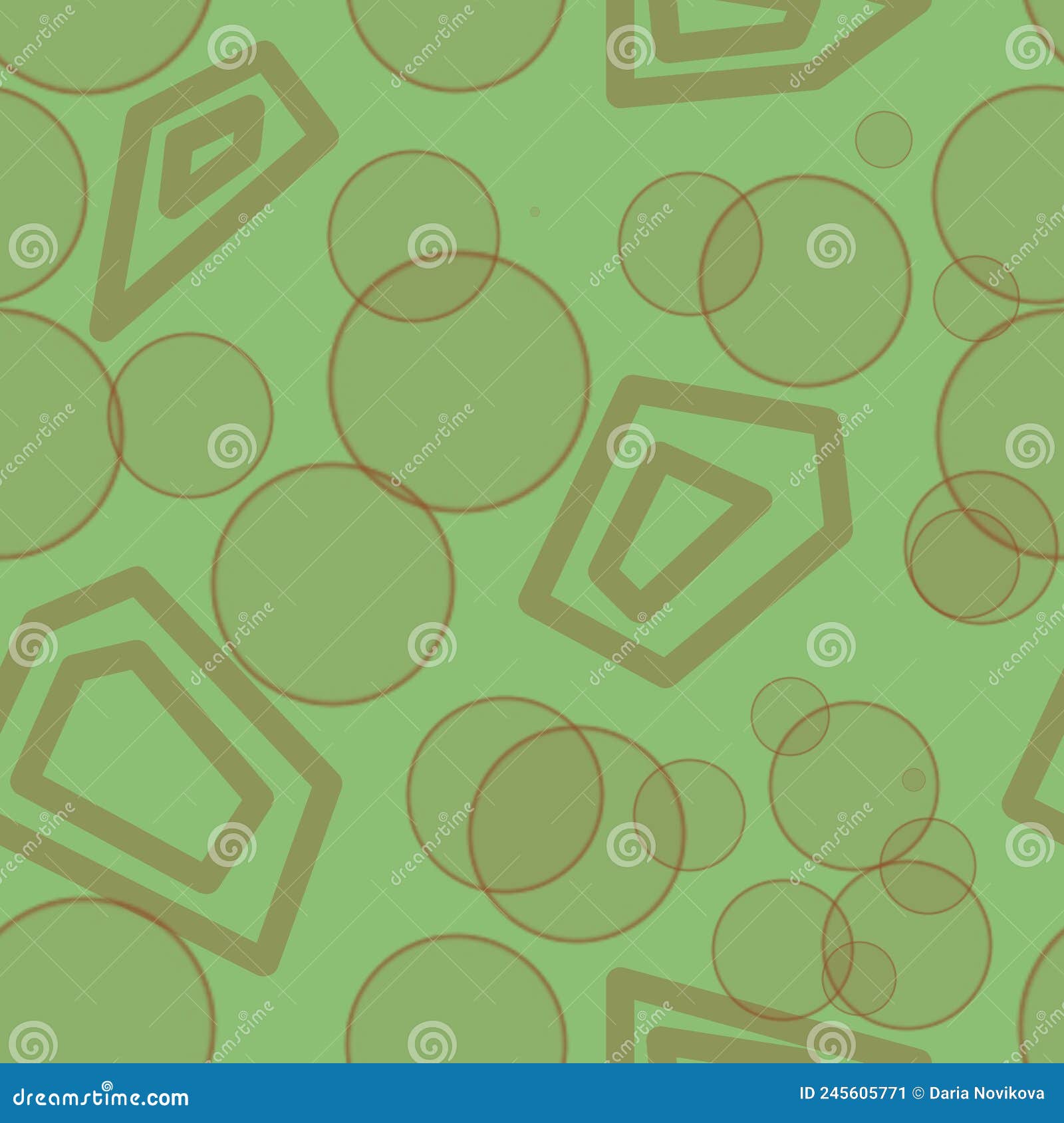 Pattern on a Green Background with Circles and Geometric Shapes Stock ...