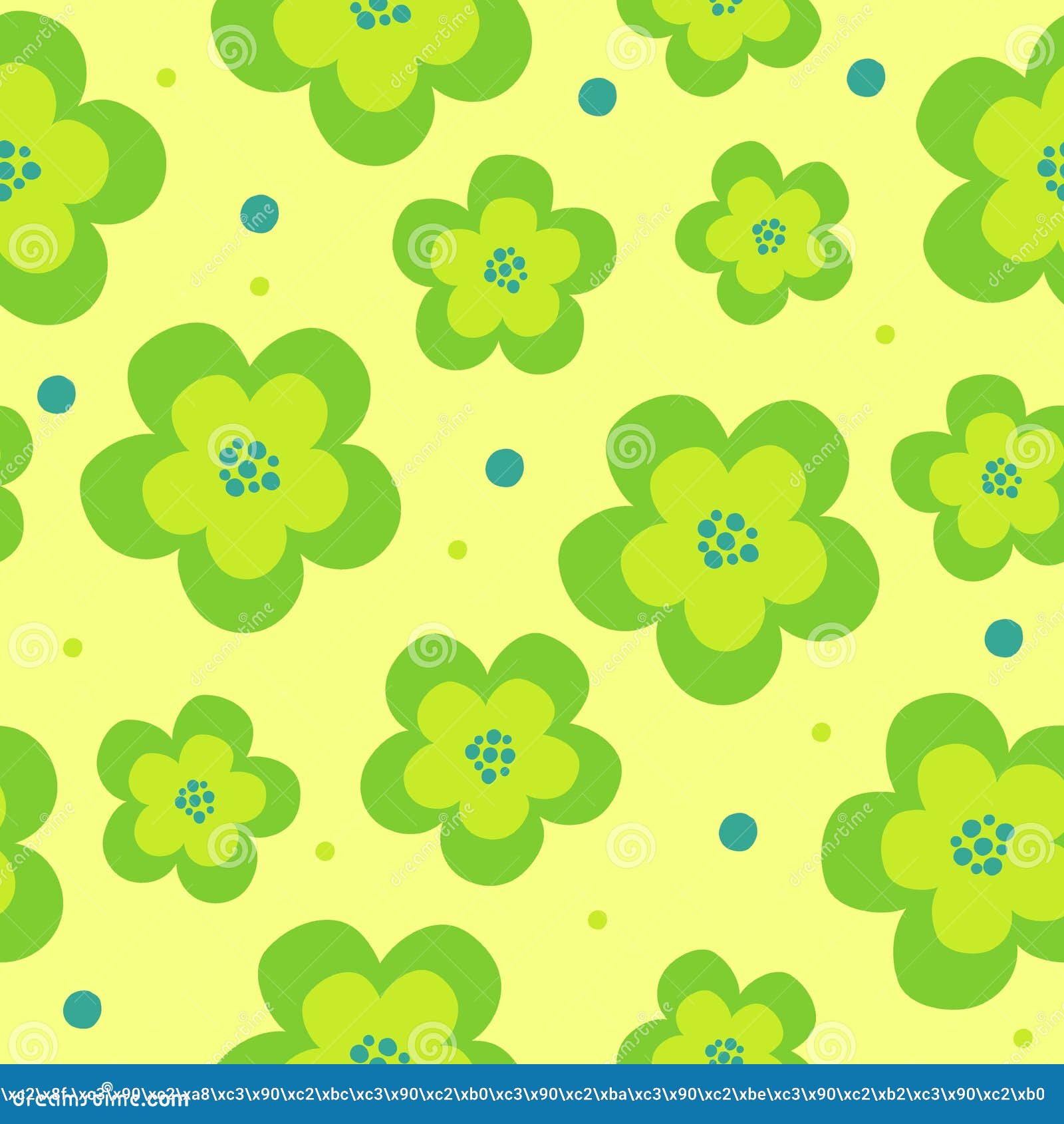 Pattern of Green Flowers on a Yellow Background in Cartoon Style Vector ...