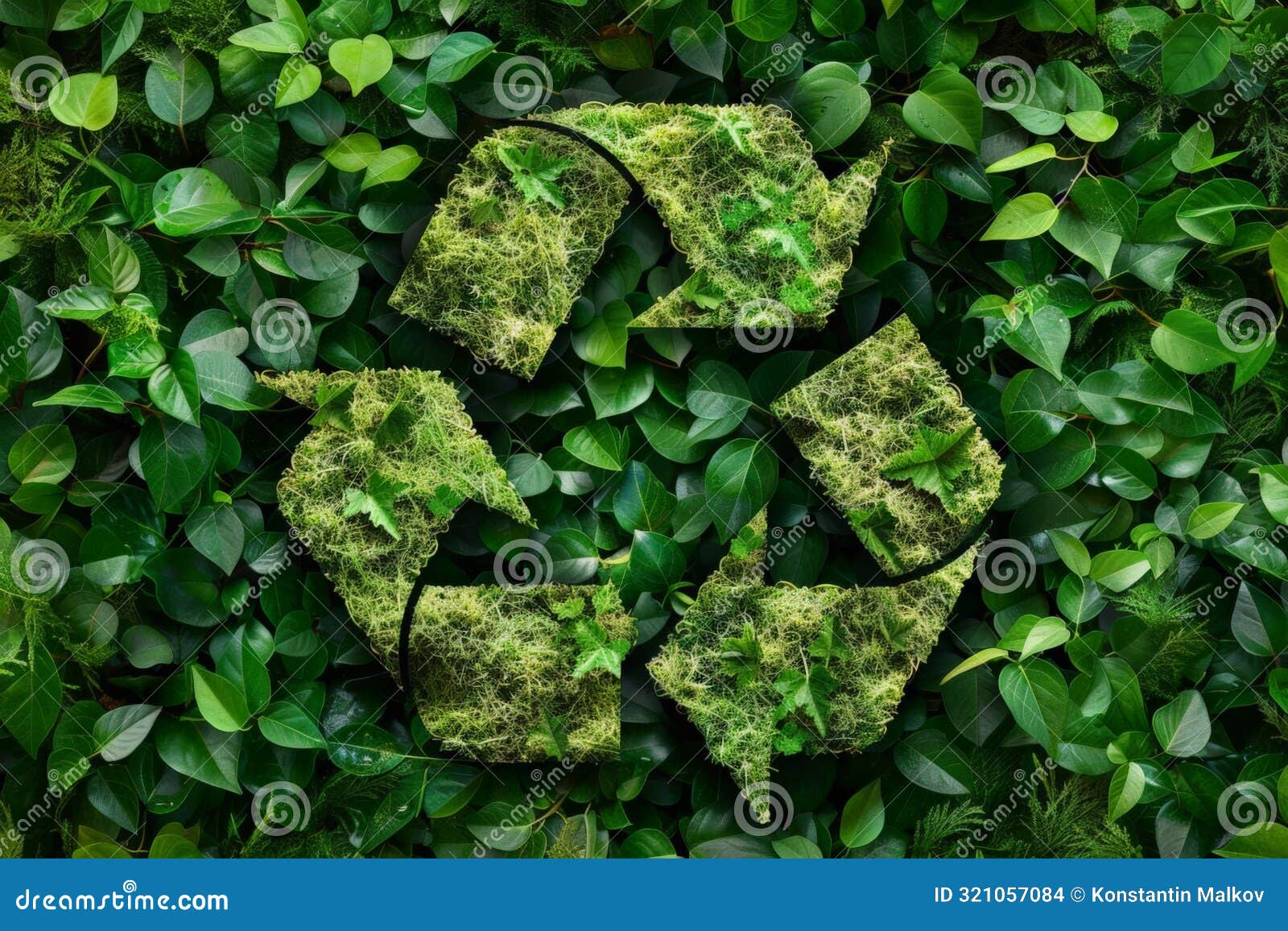 A Plantthemed Recycling Symbol Surrounded by Lush Green Leaves Stock ...