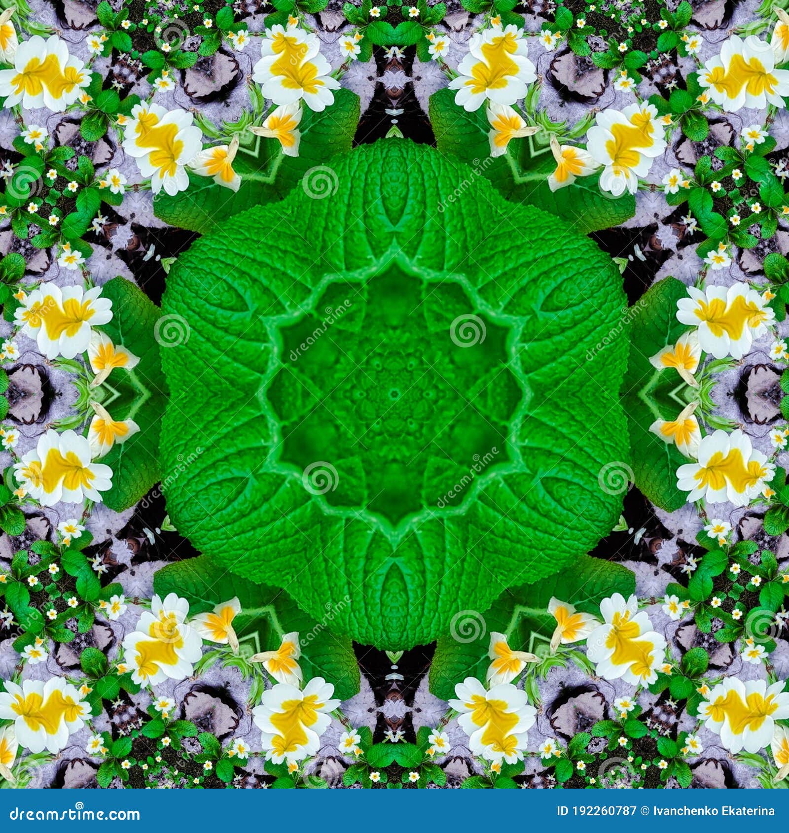 Pattern of Green Leaves with Mountain Flowers. Stock Image - Image of ...