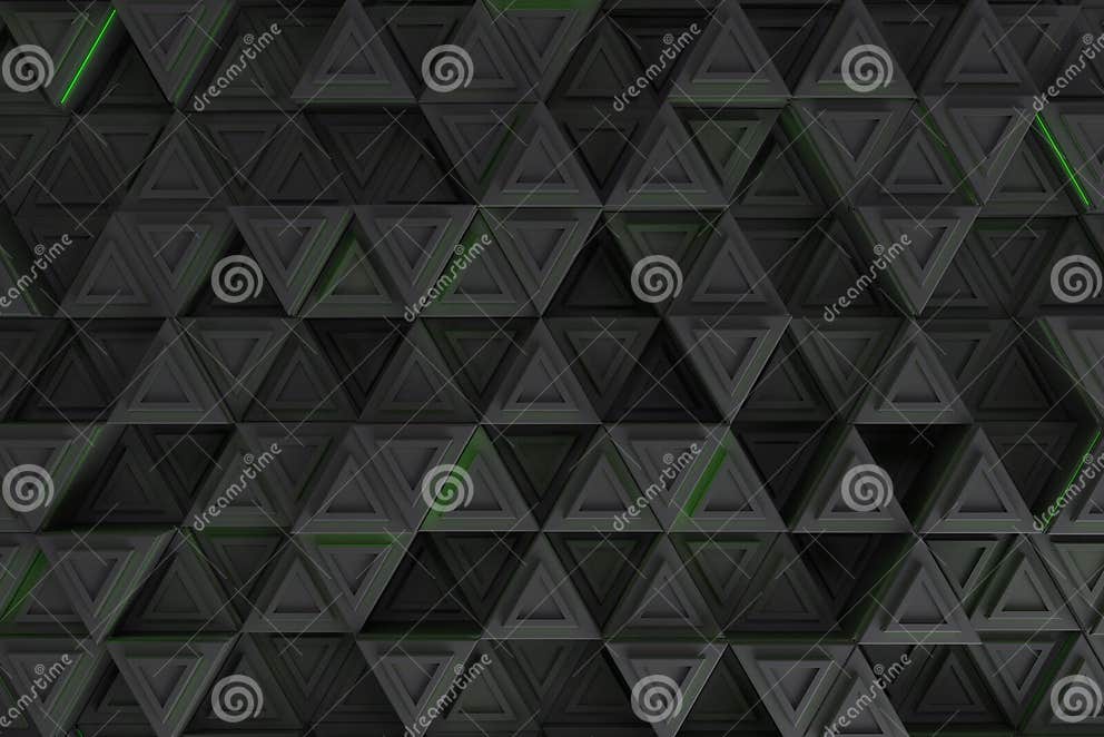 Pattern of Grey Triangle Prisms with Green Glowing Lines Stock ...