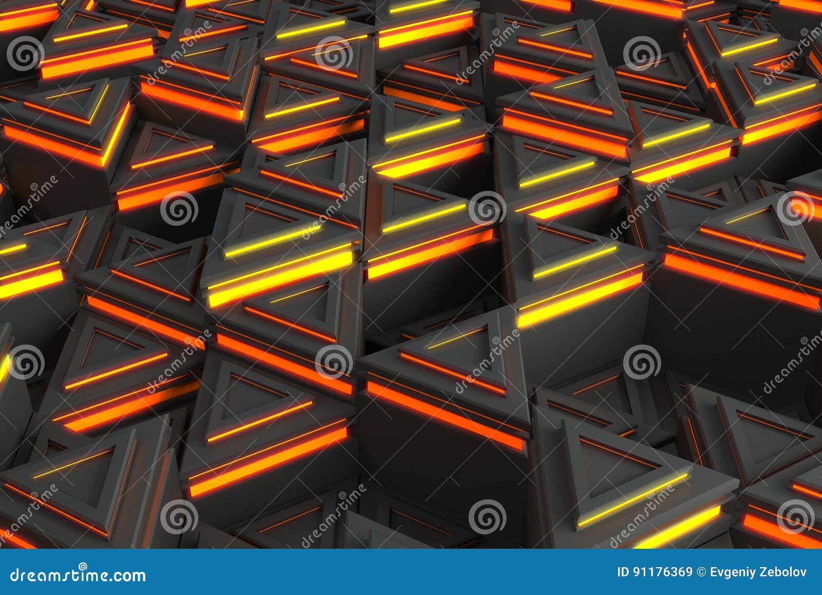 Pattern of Grey Triangle Prisms with Orange Glowing Lines Stock ...
