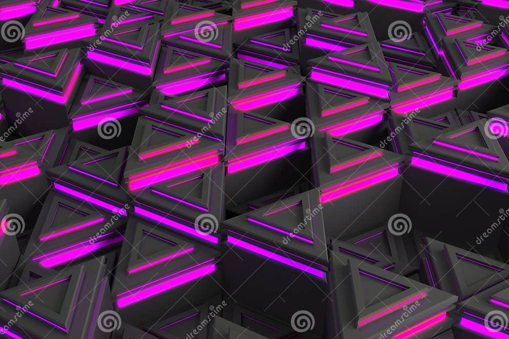 Pattern of Grey Triangle Prisms with Violet Glowing Lines Stock ...