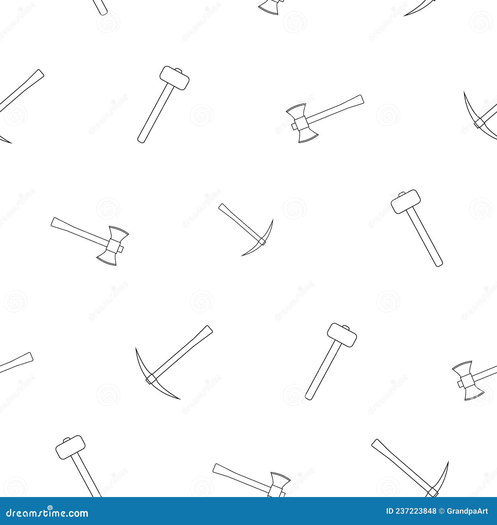 Pattern of Hammer, Axe with Wooden Handle in Line Style. on a White ...