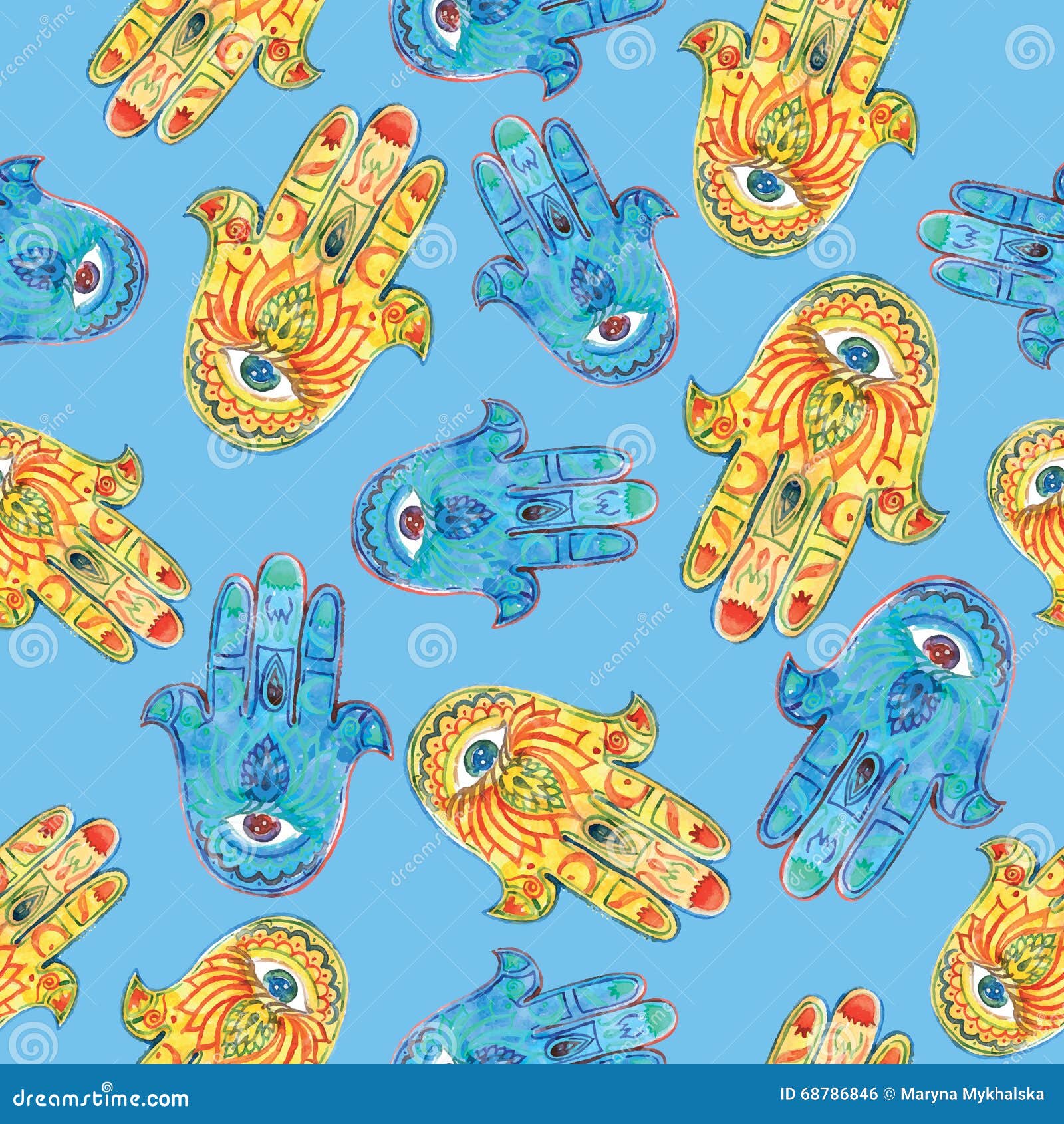 Pattern of hamsa hand stock vector. Illustration of judaism - 68786846