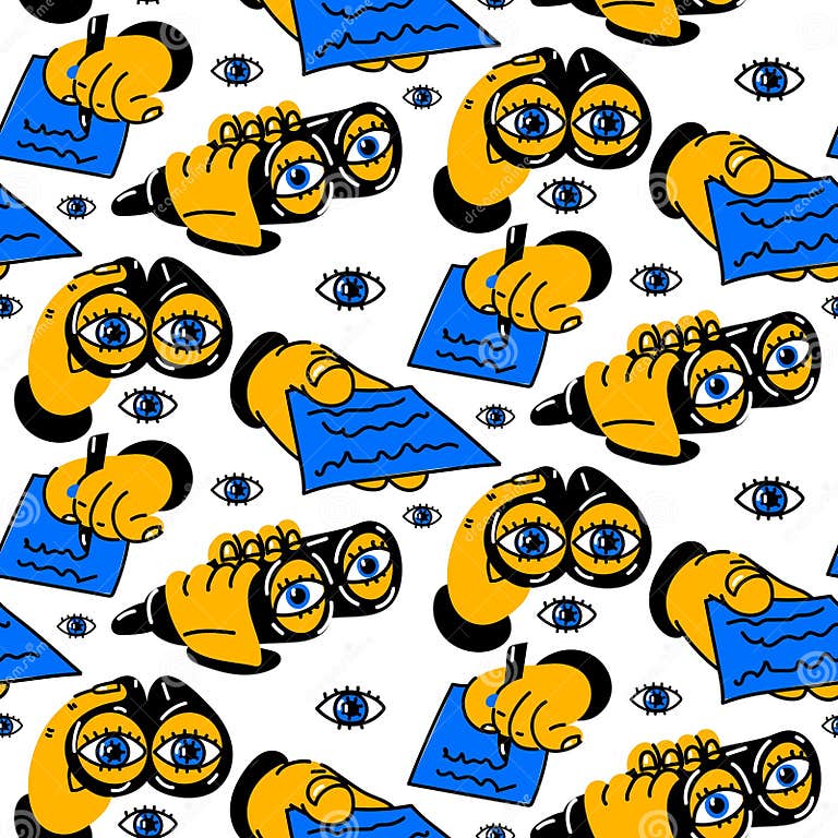 The Pattern is a Hand with Binoculars Looking and a Hand with a Pen ...