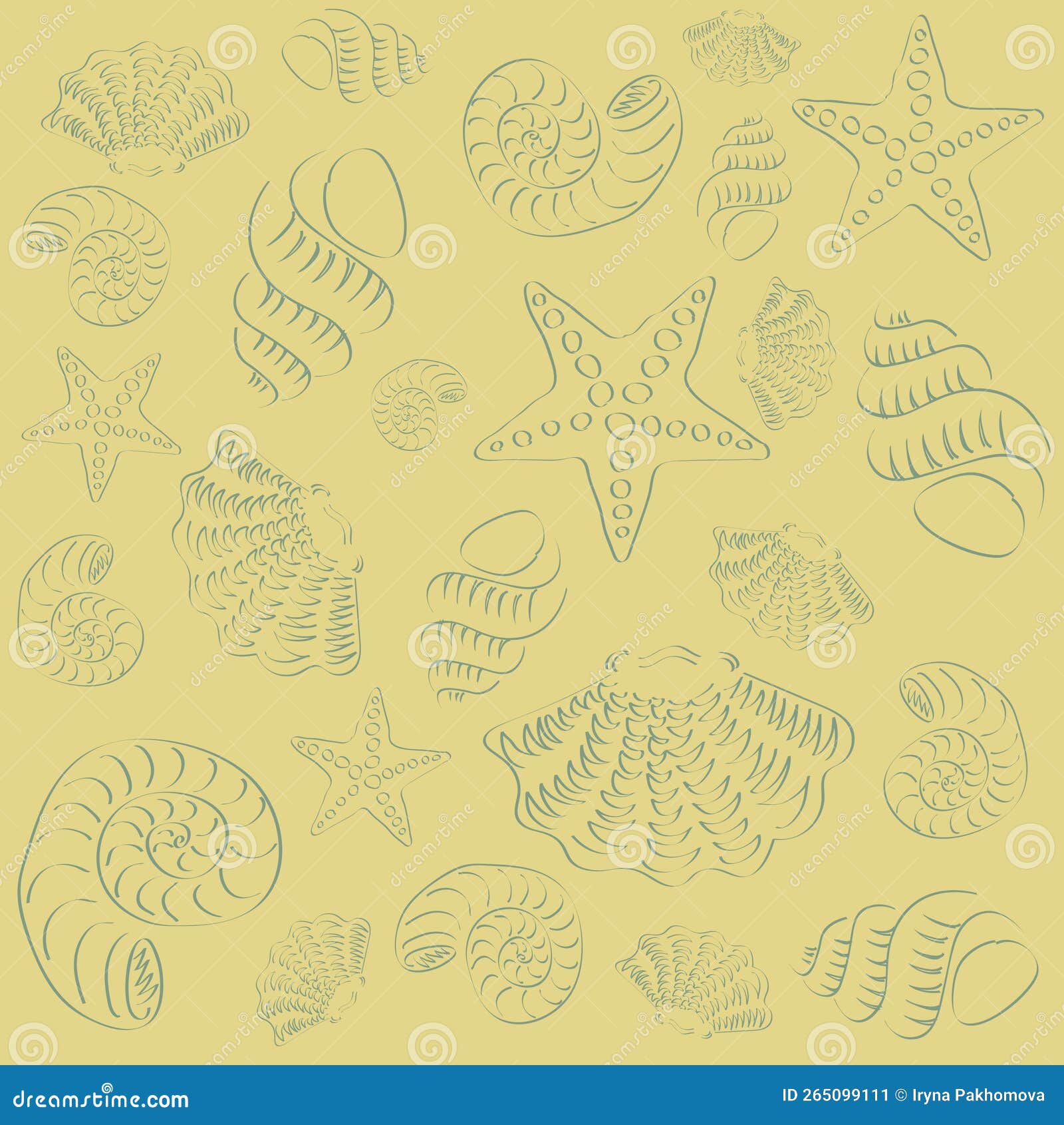 Pattern with Hand Drawing Sea Creatures Shells and Starfish Stock ...