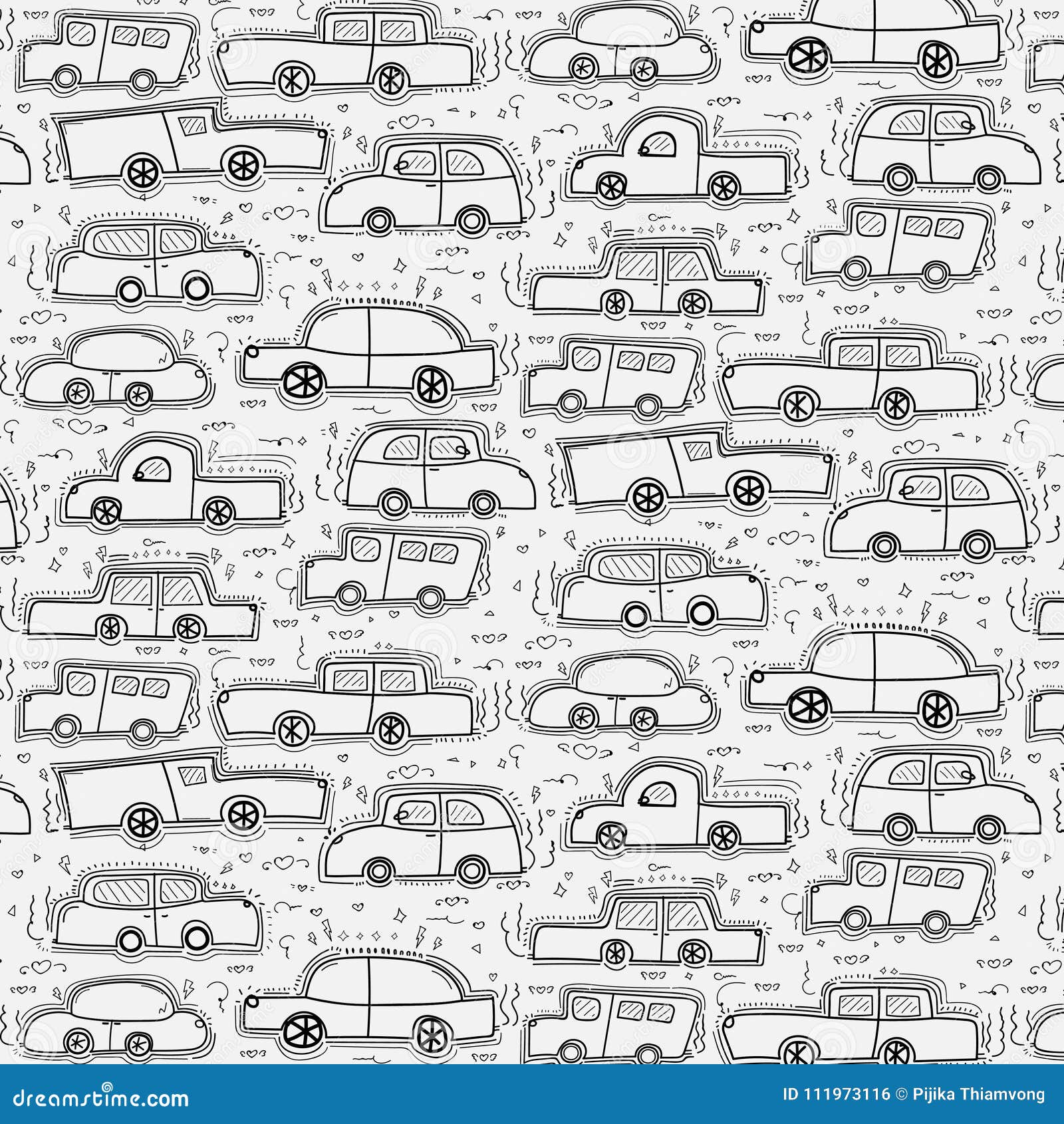 Doodle Cars Pattern. Seamless Texture Royalty-Free Cartoon ...