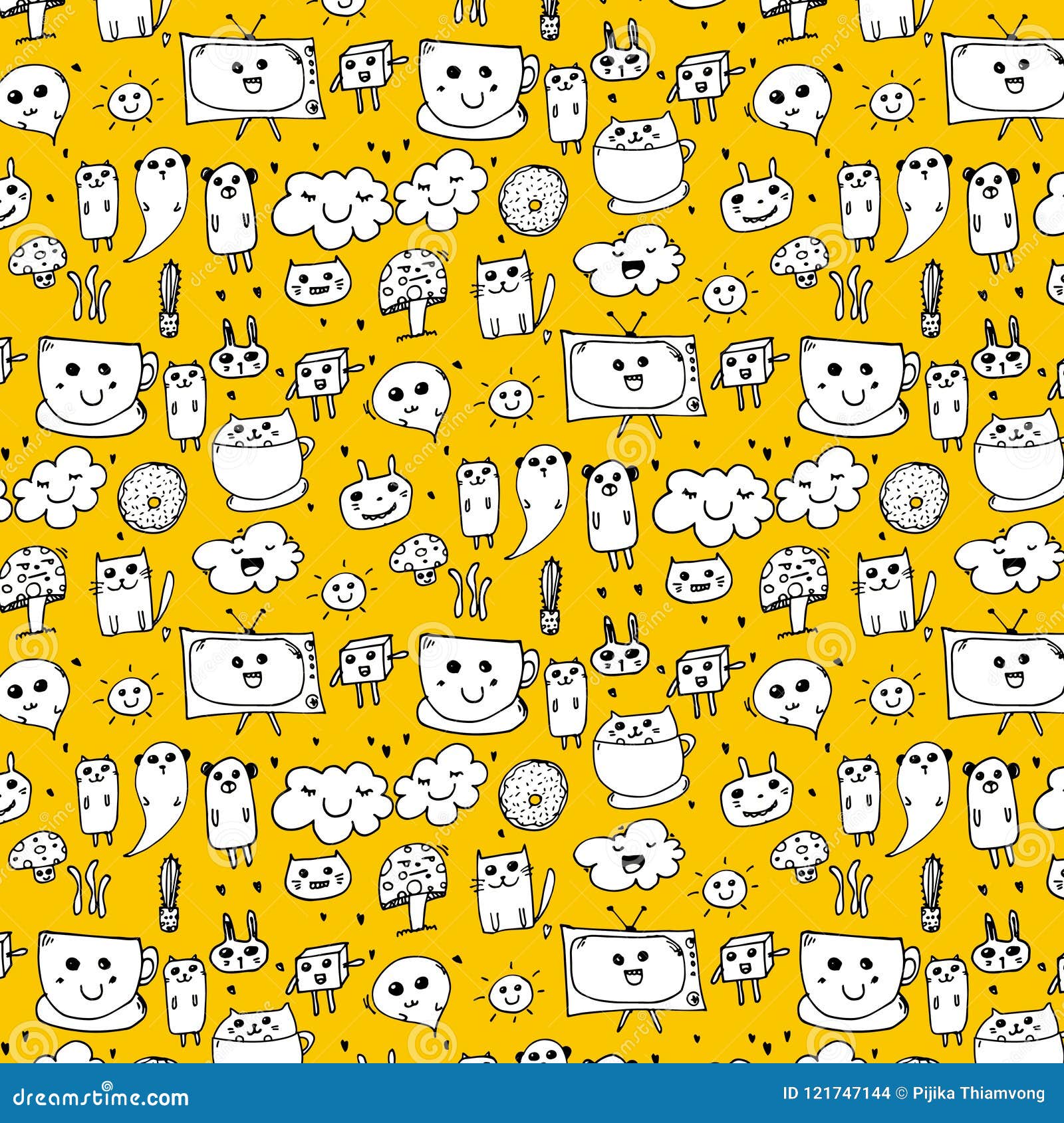 Pattern with Hand Drawn Doodle Lovely Background. Doodle Funny Stock ...