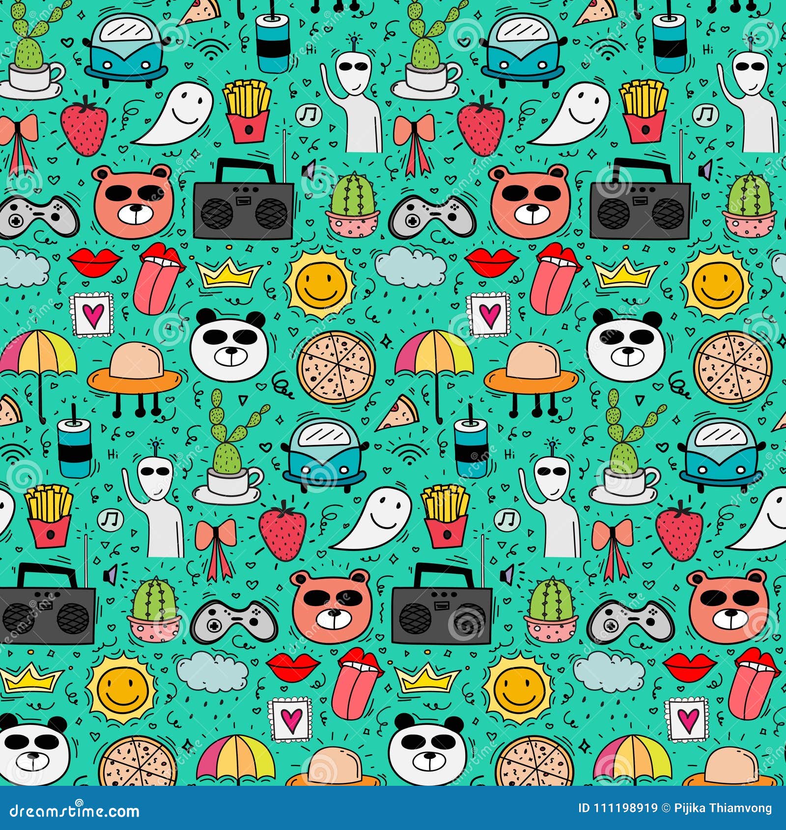Pattern with Hand Drawn Doodle Lovely Background. Doodle Funny Stock ...