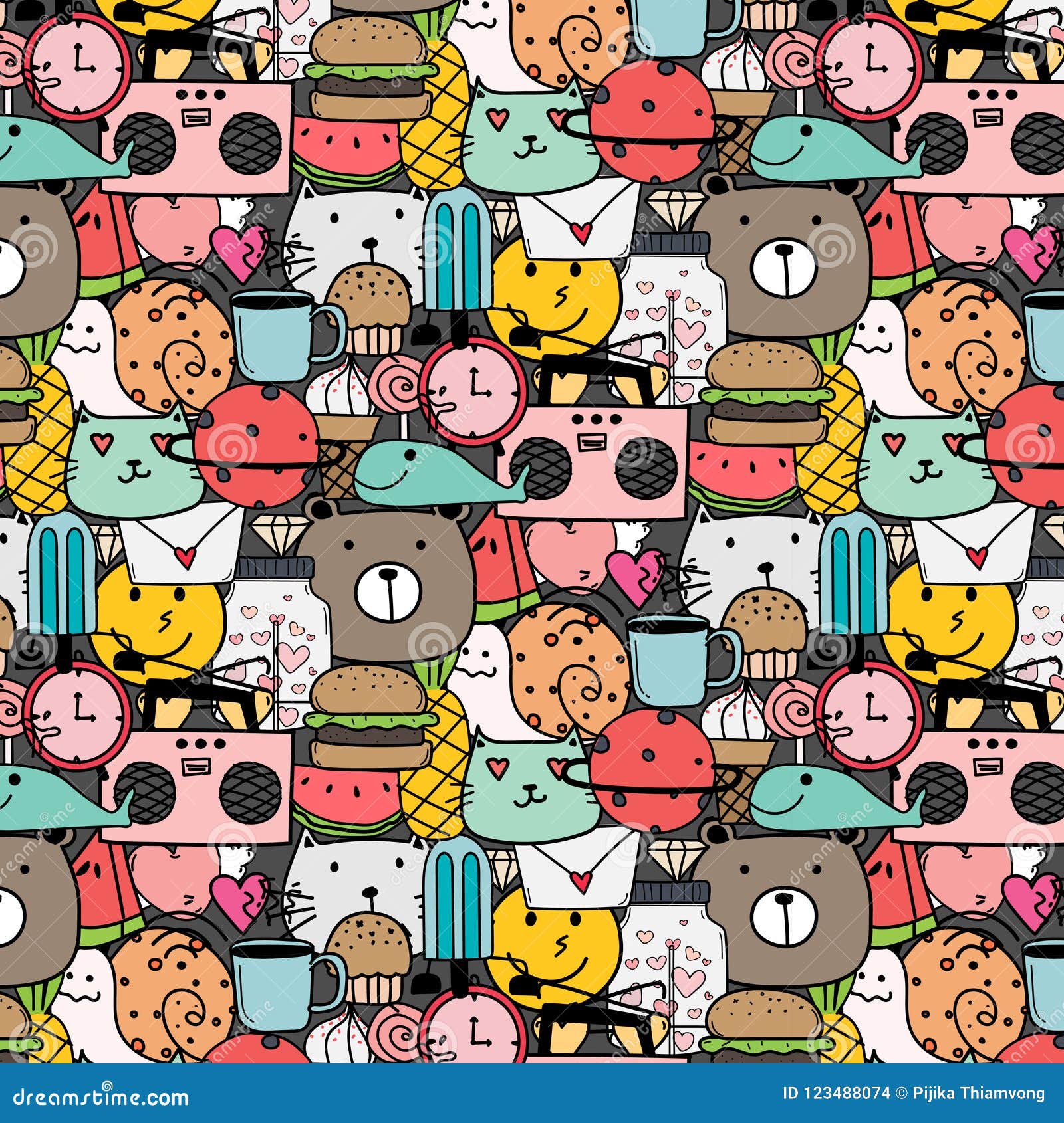 Pattern with Hand Drawn Doodle Lovely Background. Doodle Funny Stock ...