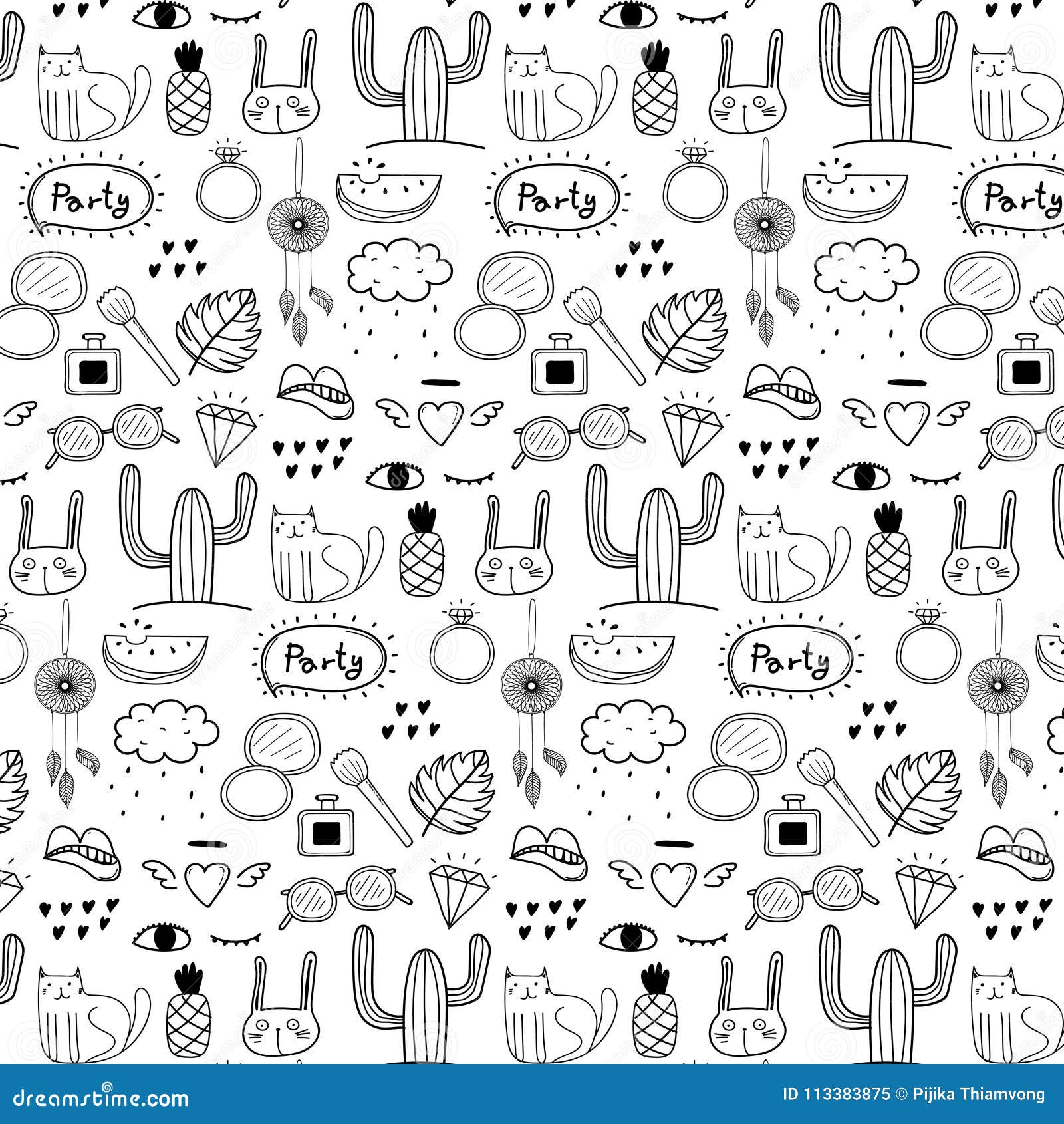 Pattern with Hand Drawn Doodle Lovely Party Background. Doodle Funny ... Pattern with Hand Drawn Doodle Lovely Party Background. Doodle Funny ...