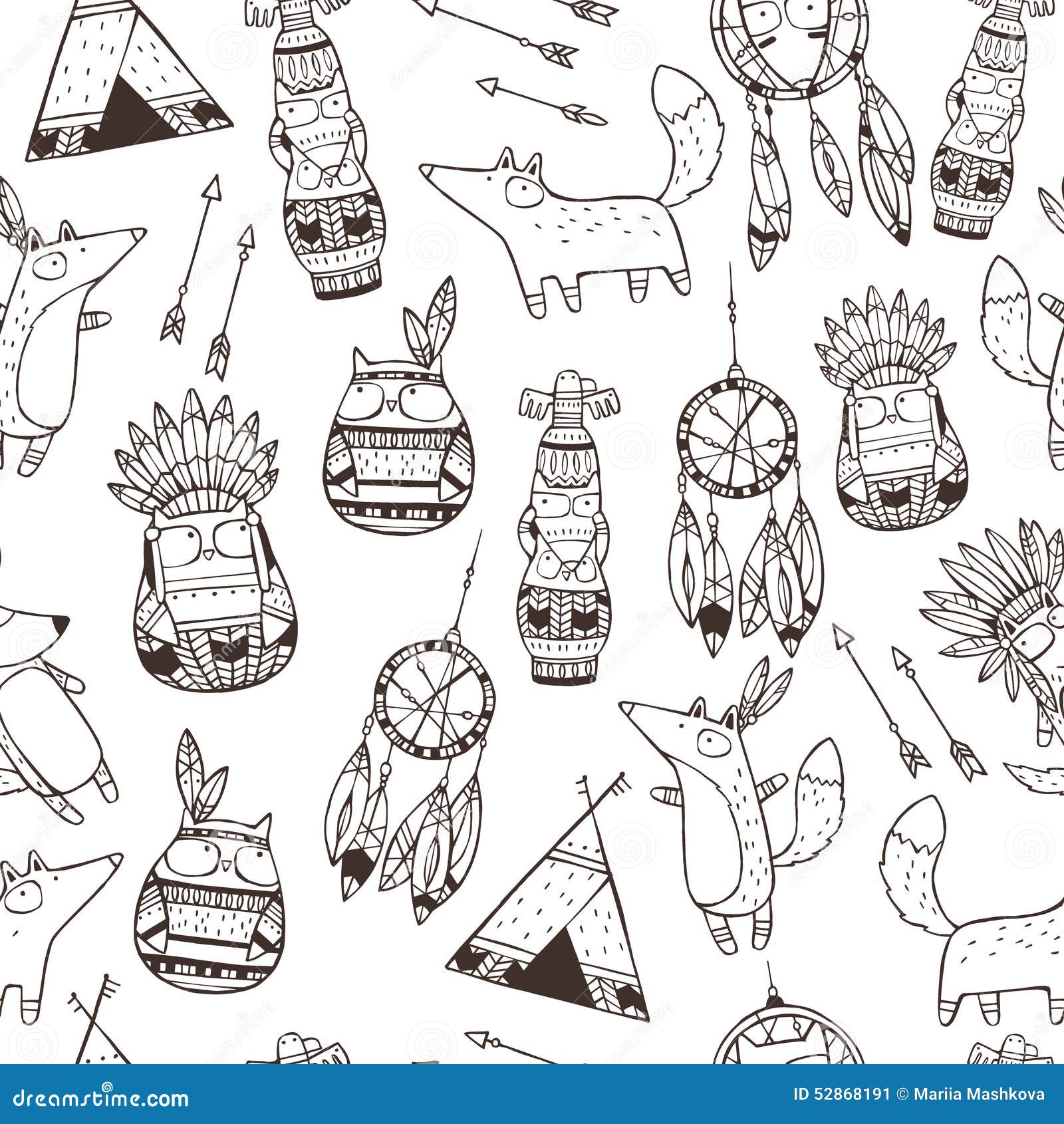 Pattern with Hand Drawn Indian Elements Stock Vector - Illustration of ...