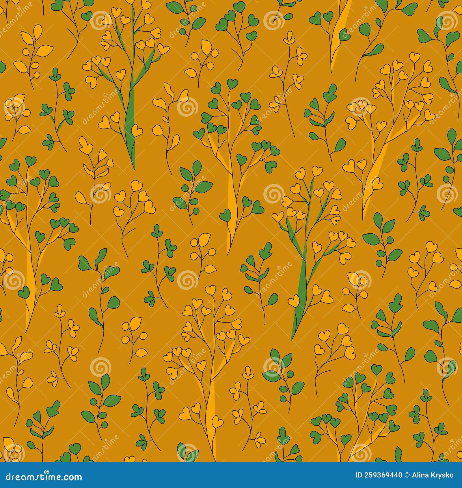 Pattern with Hand Drawn Plants. Seamless Linear Texture with Decorative ...