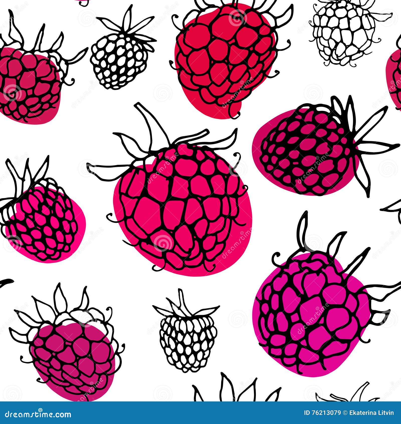 Pattern with Hand Drawn Raspberry. Stock Vector - Illustration of juicy ...