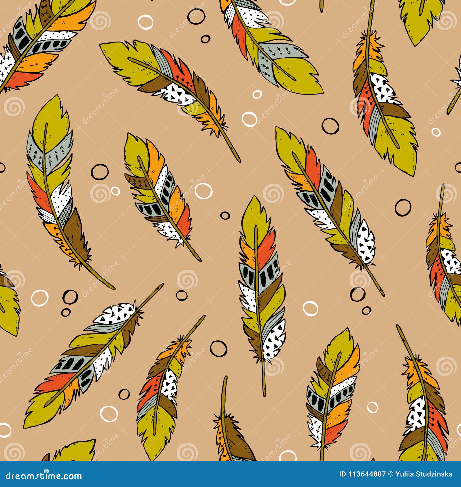 Tribal Feathers. Ethnic Feather Silhouette, Birds Feathering And Hand ...