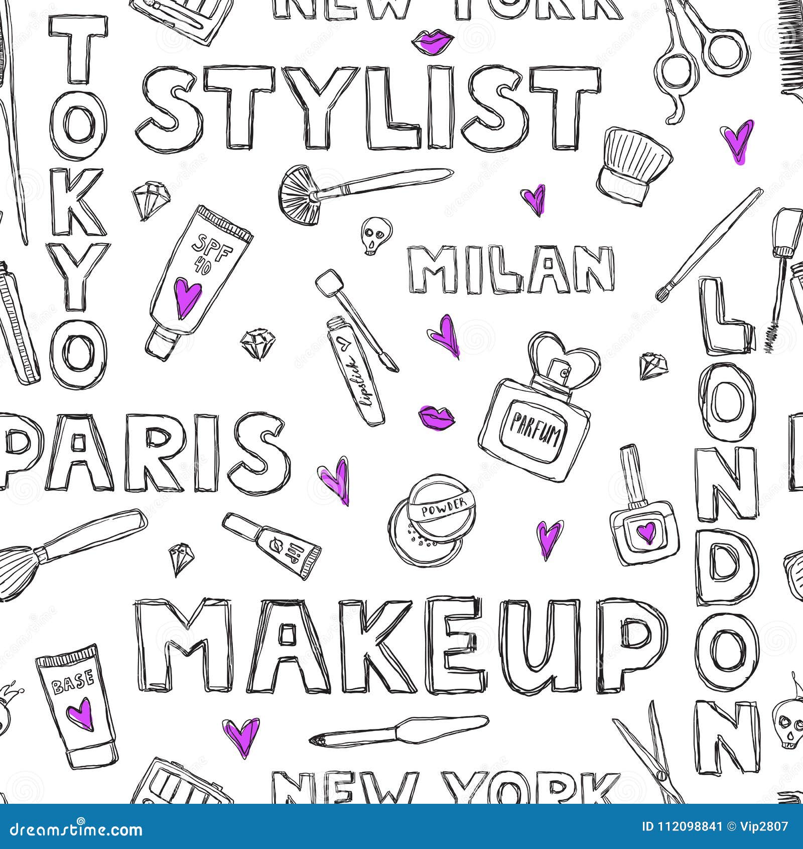 Pattern with Handwritten Words about Beauty, Cosmetics and Makeup ...