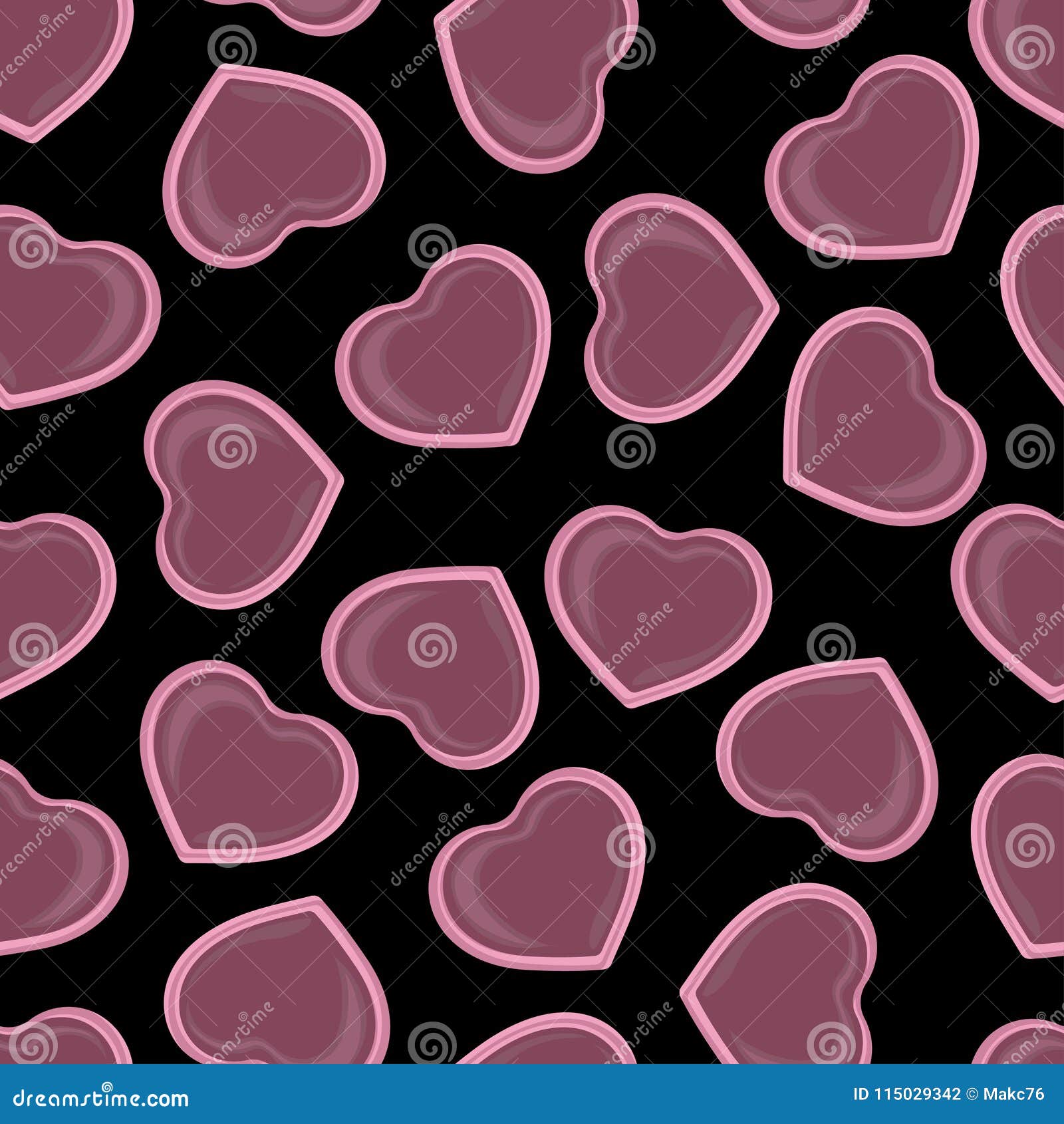 Pattern with Hearts on Black Stock Vector - Illustration of valentine ...