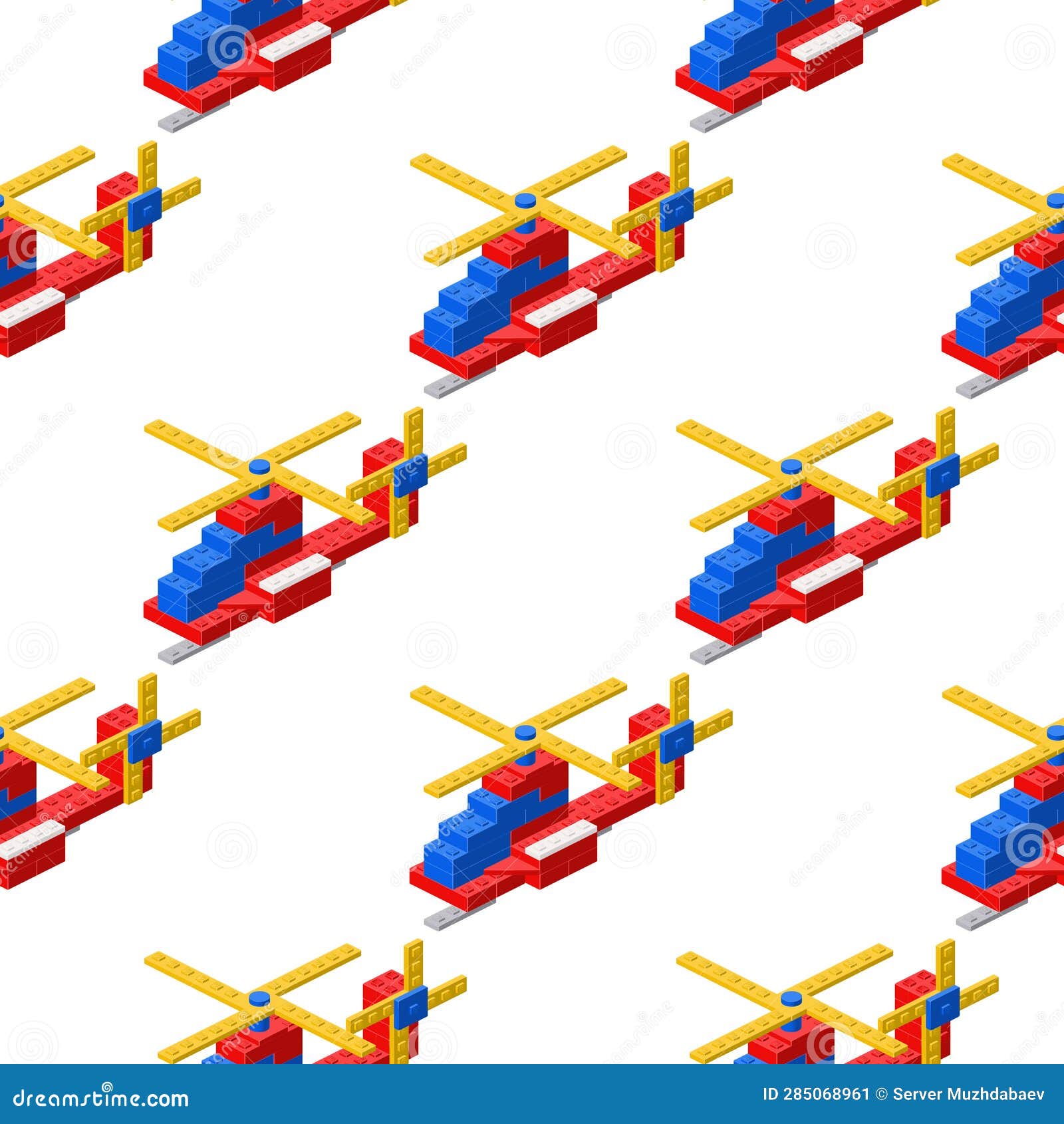 Pattern with Helicopters Assembled from Plastic Blocks in Isometric ...