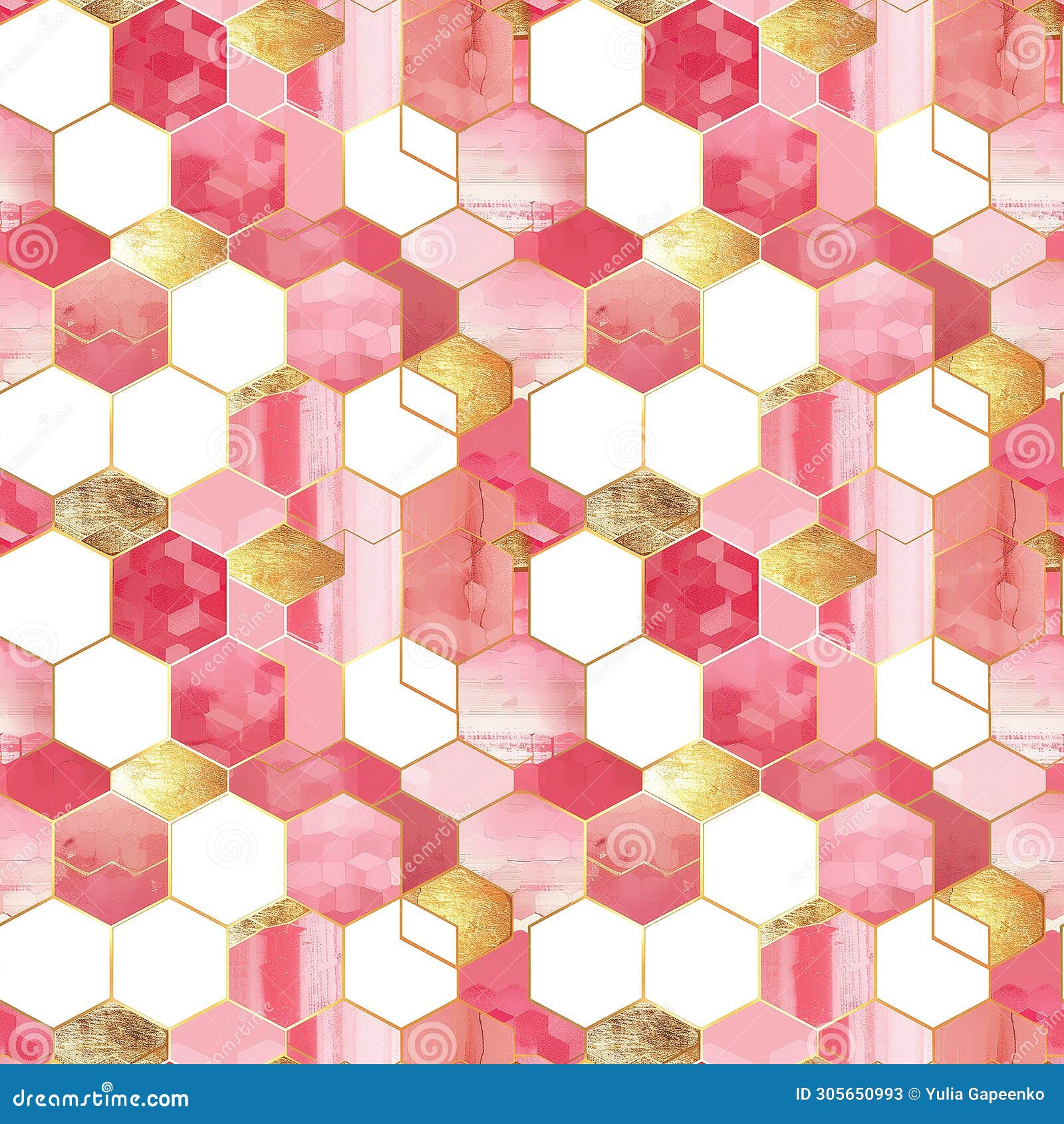 Pattern with Hexagon Shape in Pink and Gold Color. Tile, Seamless ...