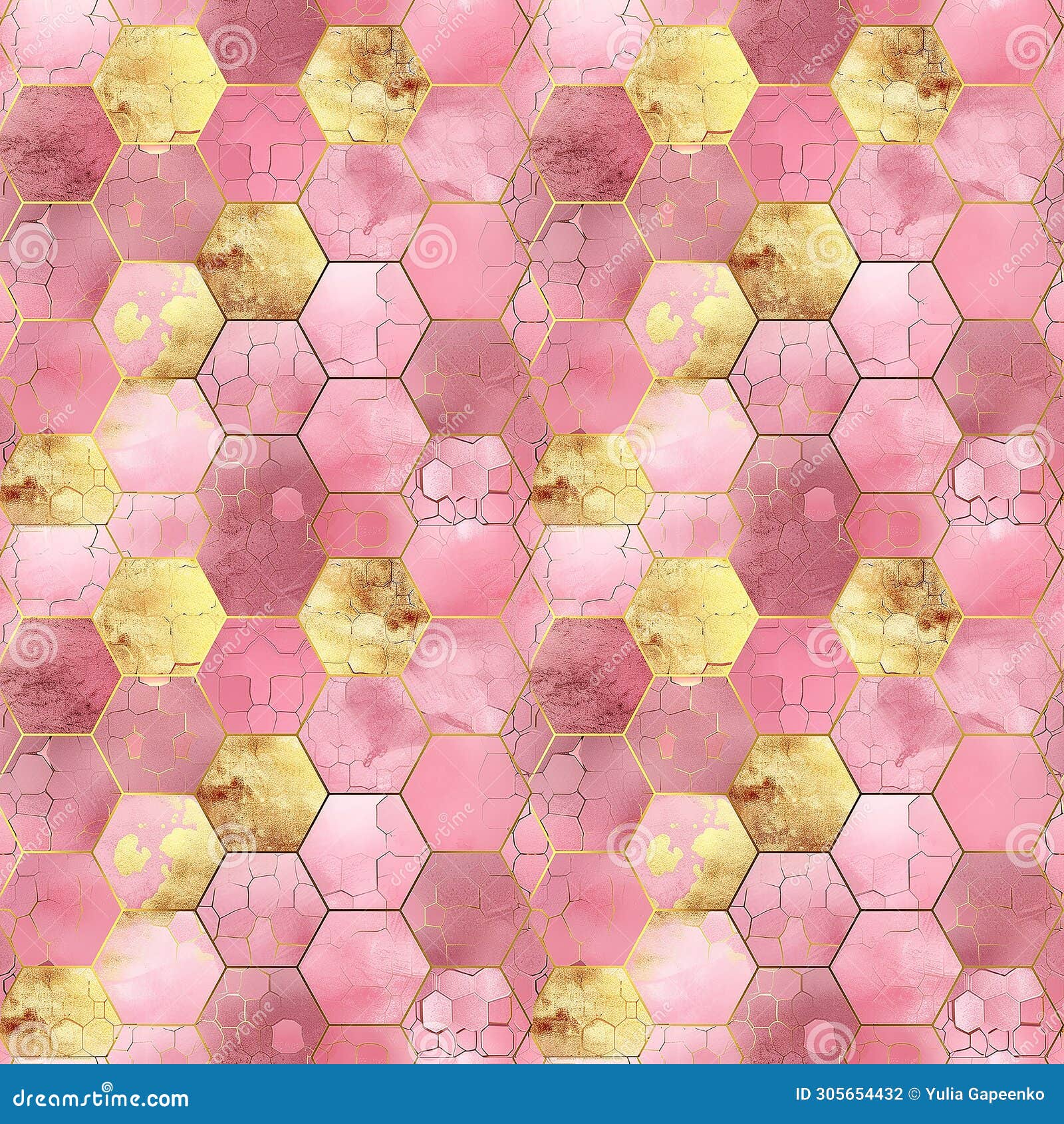 Pattern with Hexagon Shape in Pink and Gold Color. Tile, Seamless ...